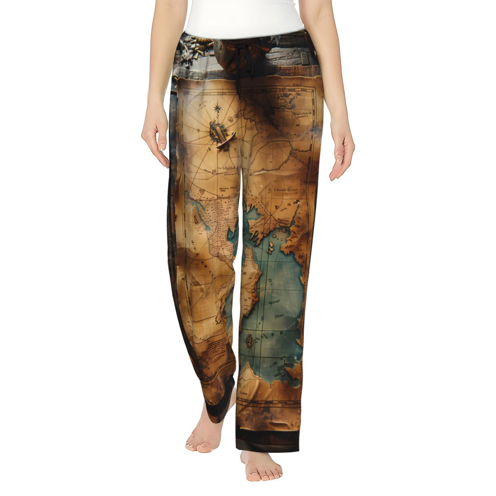Bixox Women's Antique Map Adventure Scene Patterned Pajama Pants ...