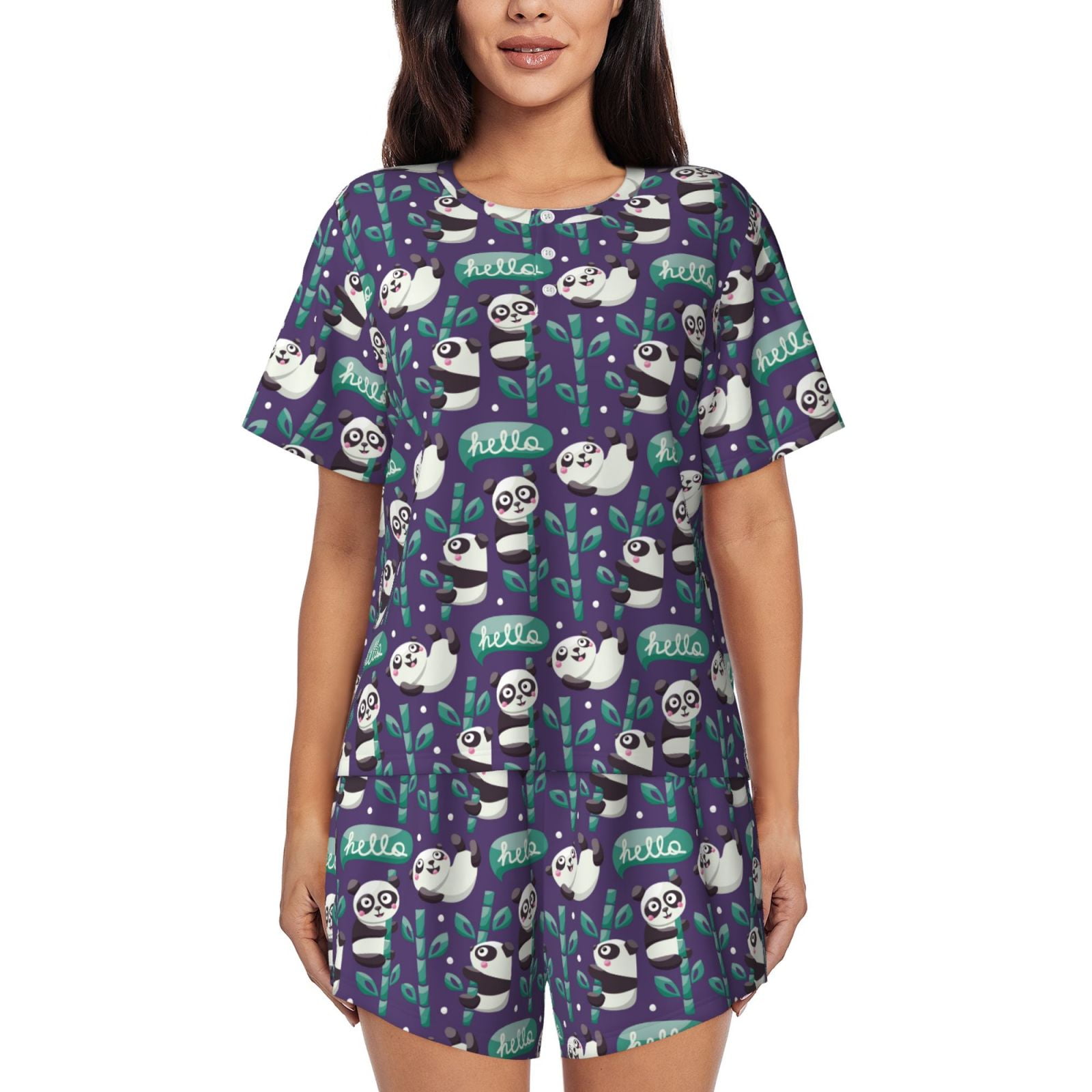 Bixox Women's Bamboo Panda Printed Pajama Set 2 Piece Lounge Set Top ...