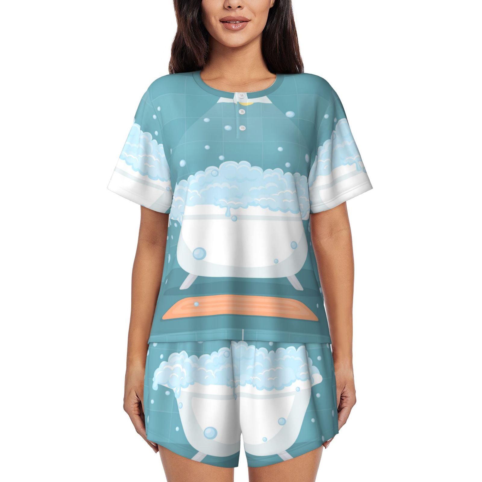 Bixox Women's Bathtub with Soap Bubbles Printed Pajama Set 2 Piece ...