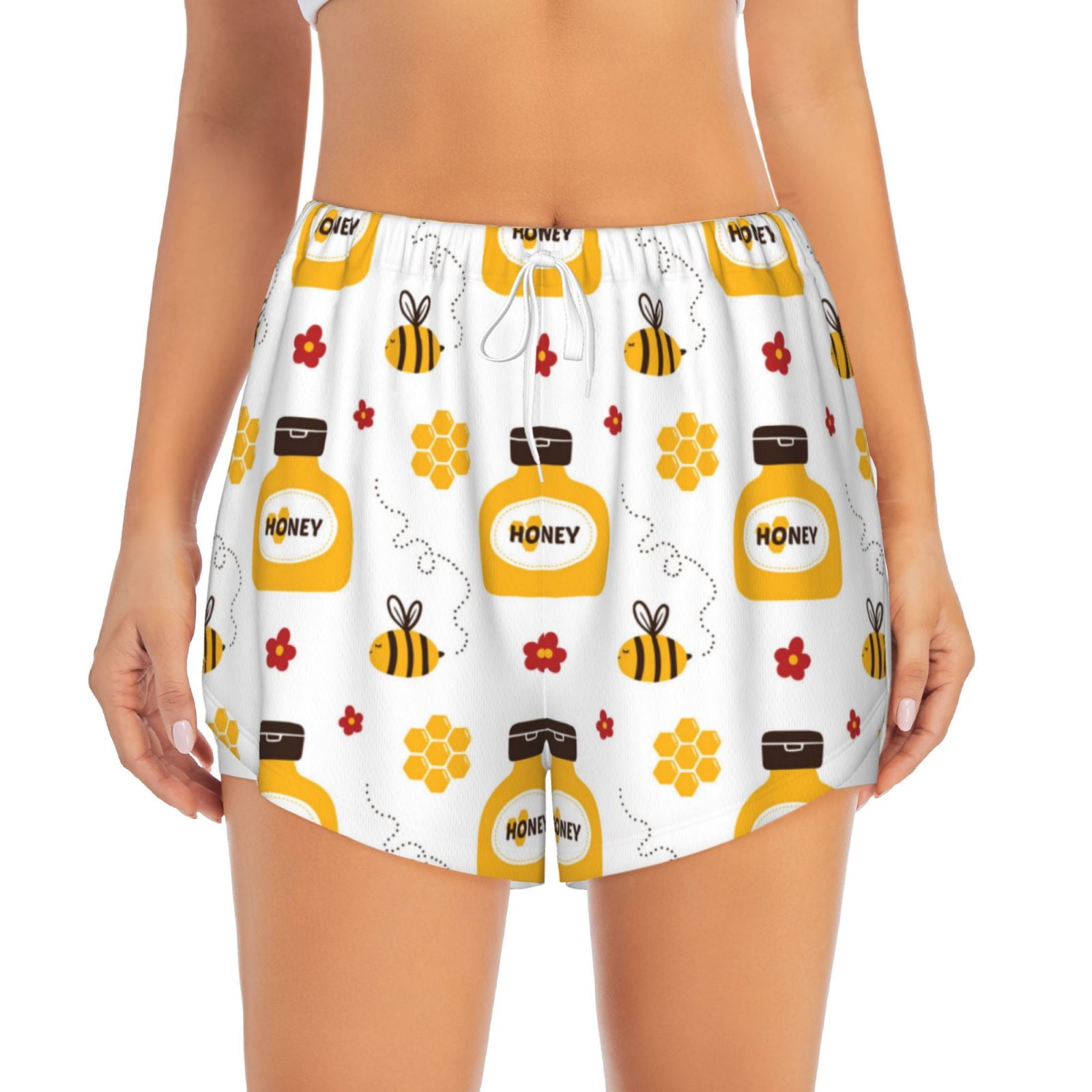 Bixox Women's Bees and Flowers pattern 2 in 1 Running Shorts ...