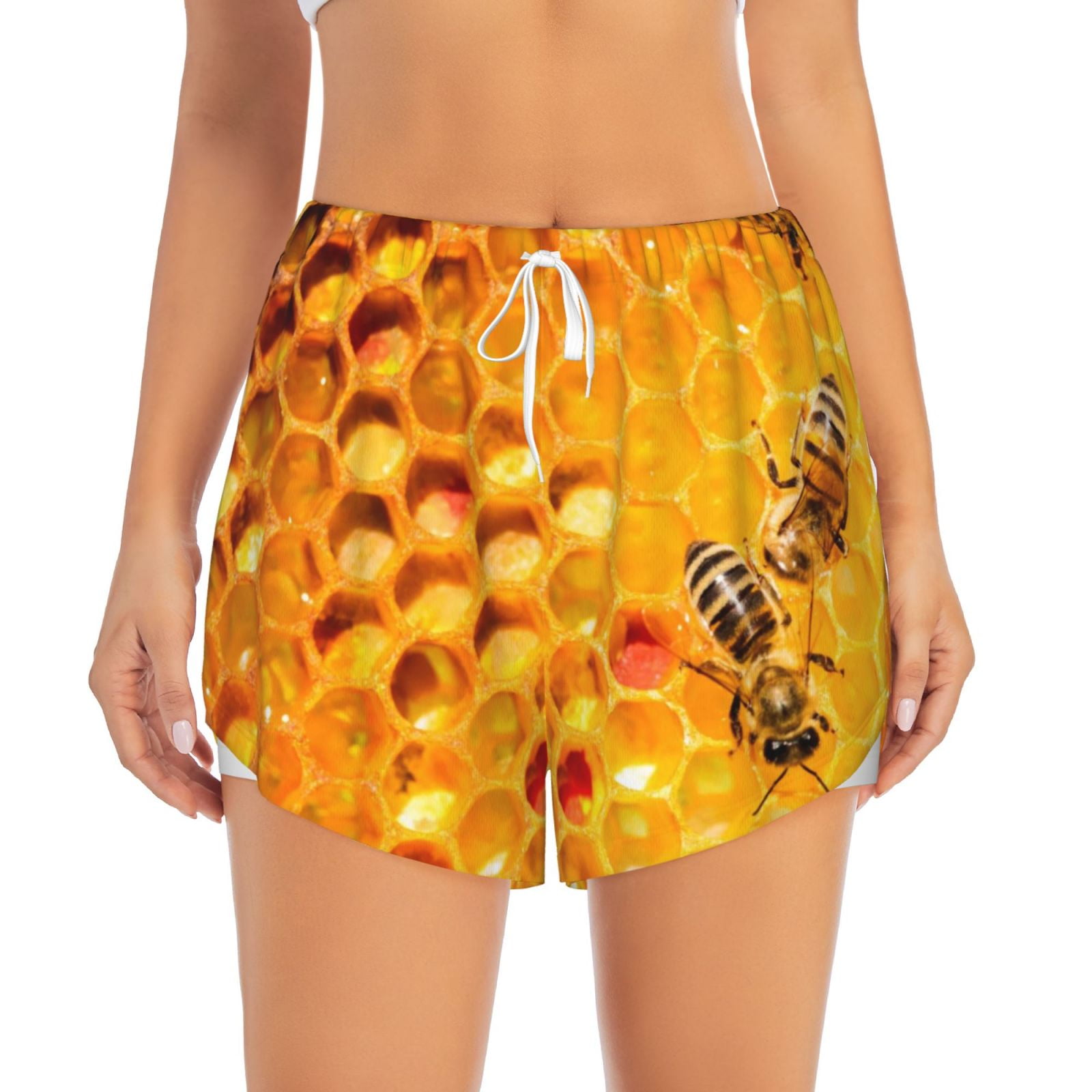Bixox Women's Bees on Hive Honeycomb pattern 2 in 1 Running Shorts ...