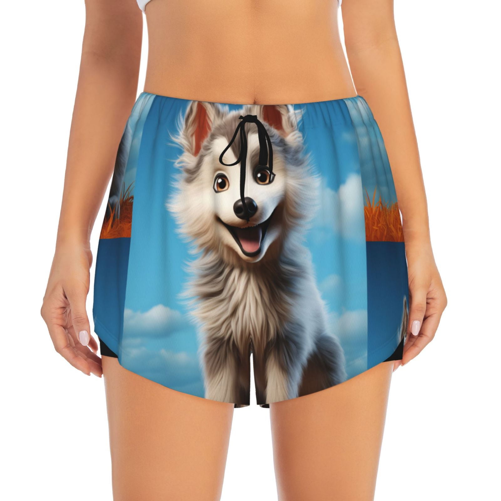 Bixox Women's Blue Sky Cute Wolf pattern 2 in 1 Running Shorts ...