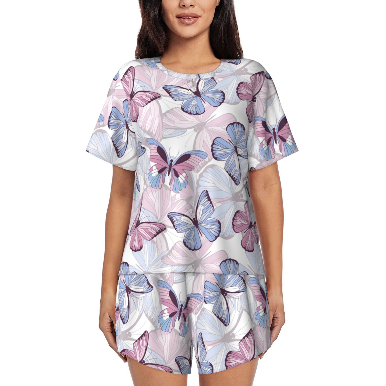Bixox Women's Butterflies in Pastel Printed Pajama Set 2 Piece Lounge ...