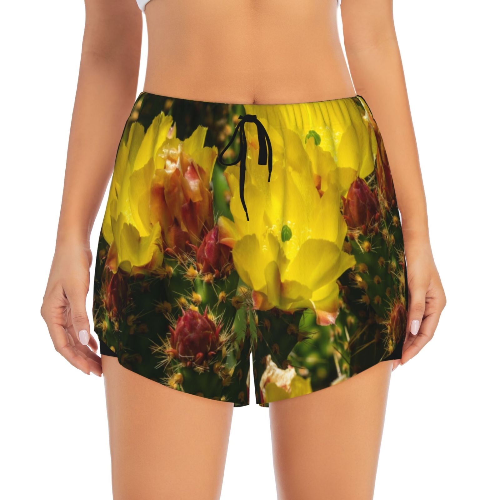 Bixox Women's Cactus Flowers pattern 2 in 1 Running Shorts ...