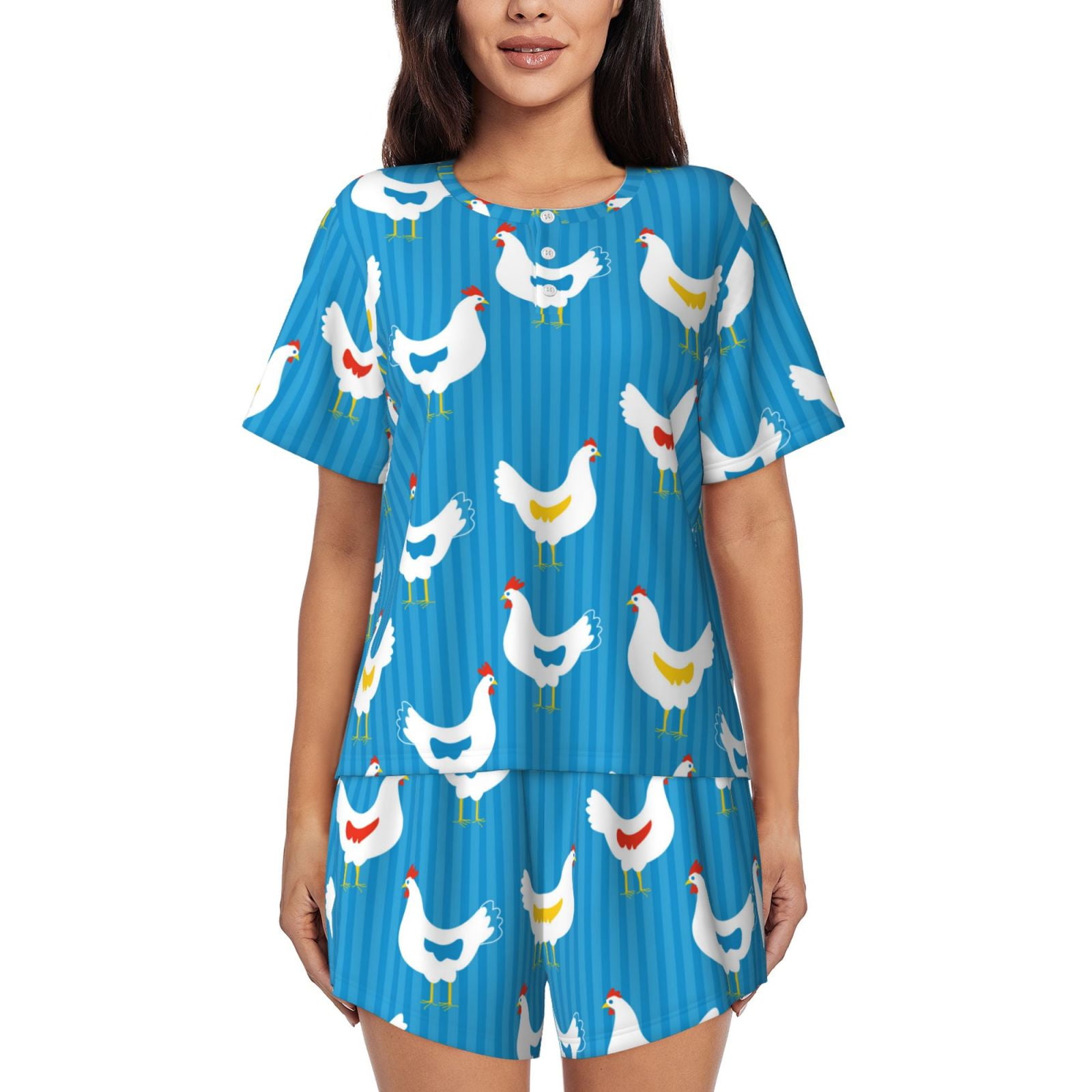 Bixox Women's Cartoon Chicken Printed Pajama Set 2 Piece Lounge Set Top ...