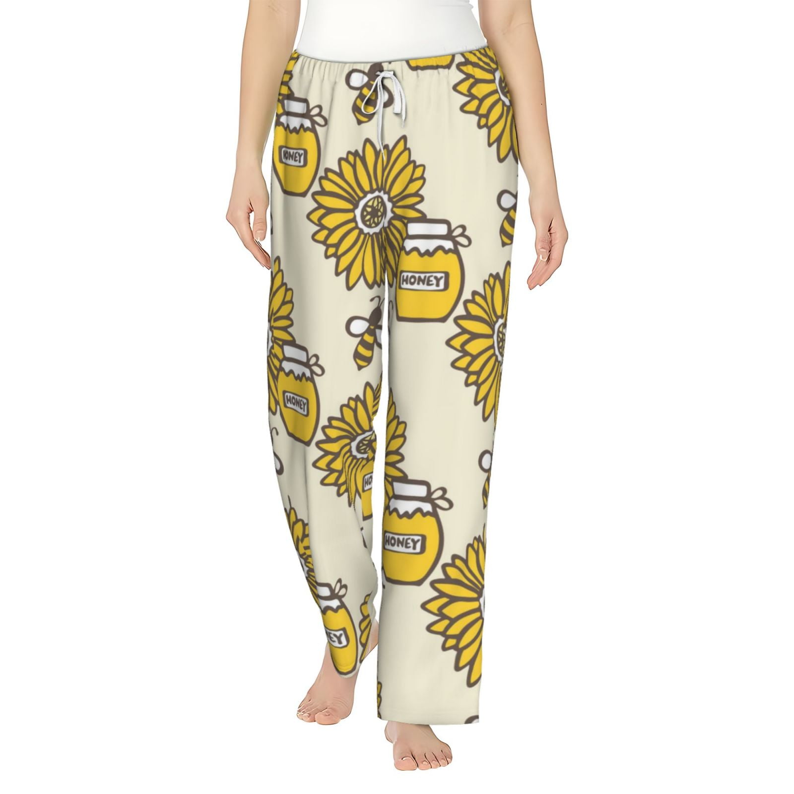 Bixox Women's Cartoon Honey Pot Bee Sunflower Patterned Pajama Pants ...