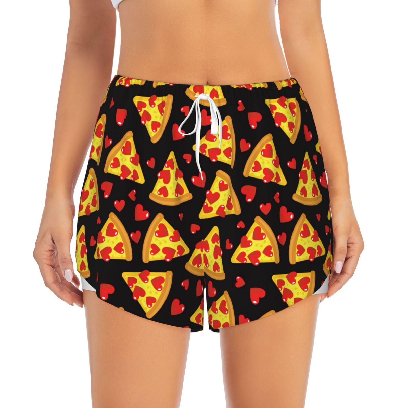 Bixox Women's Cartoon Pizza pattern 2 in 1 Running Shorts - Lightweight ...