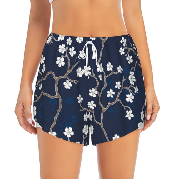 Bixox Women's Cherry Blossoms on Navy Background pattern 2 in 1 Running ...