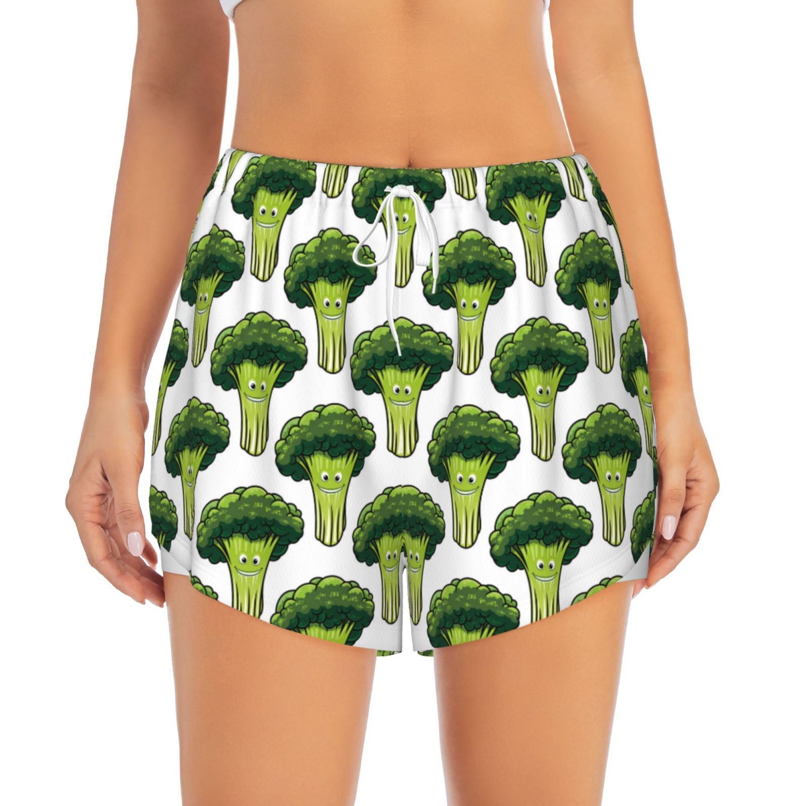 Bixox Women's Cute Broccoli pattern 2 in 1 Running Shorts - Lightweight ...
