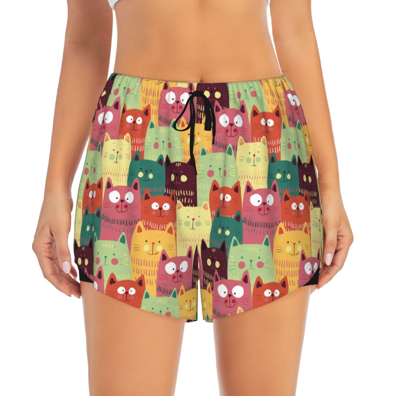 Bixox Women's Cute Cartoon Cat pattern 2 in 1 Running Shorts ...