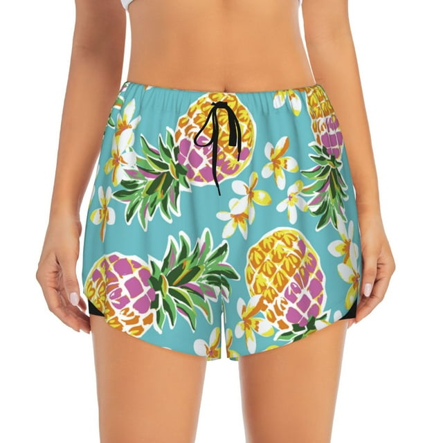 Bixox Women's Cute Pineapples pattern 2 in 1 Running Shorts ...