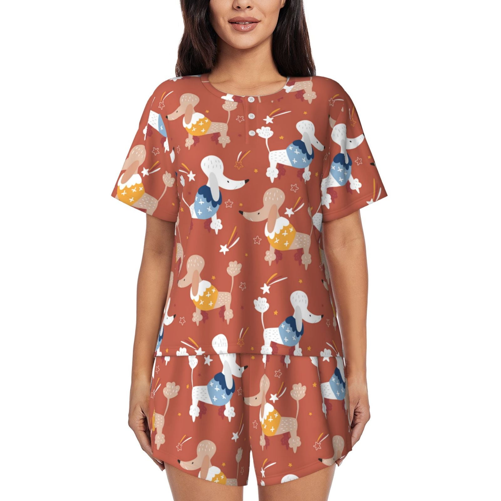 Bixox Women's Cute Poodle Dog Printed Pajama Set 2 Piece Lounge Set Top ...