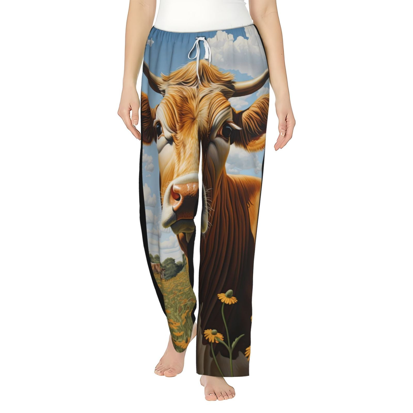 Bixox Women's Daisy Flower Field Cow Patterned Pajama Pants Loungewear ...
