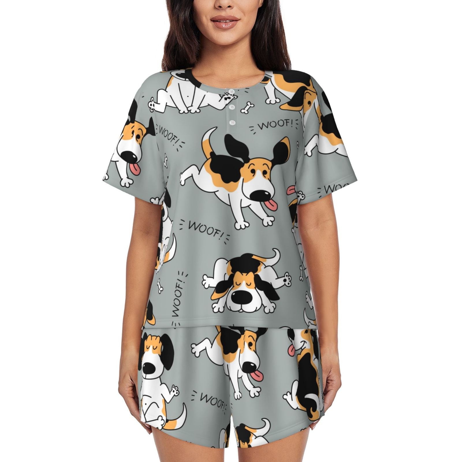Bixox Women's Funny Beagle Active Dog Printed Pajama Set 2 Piece Lounge ...