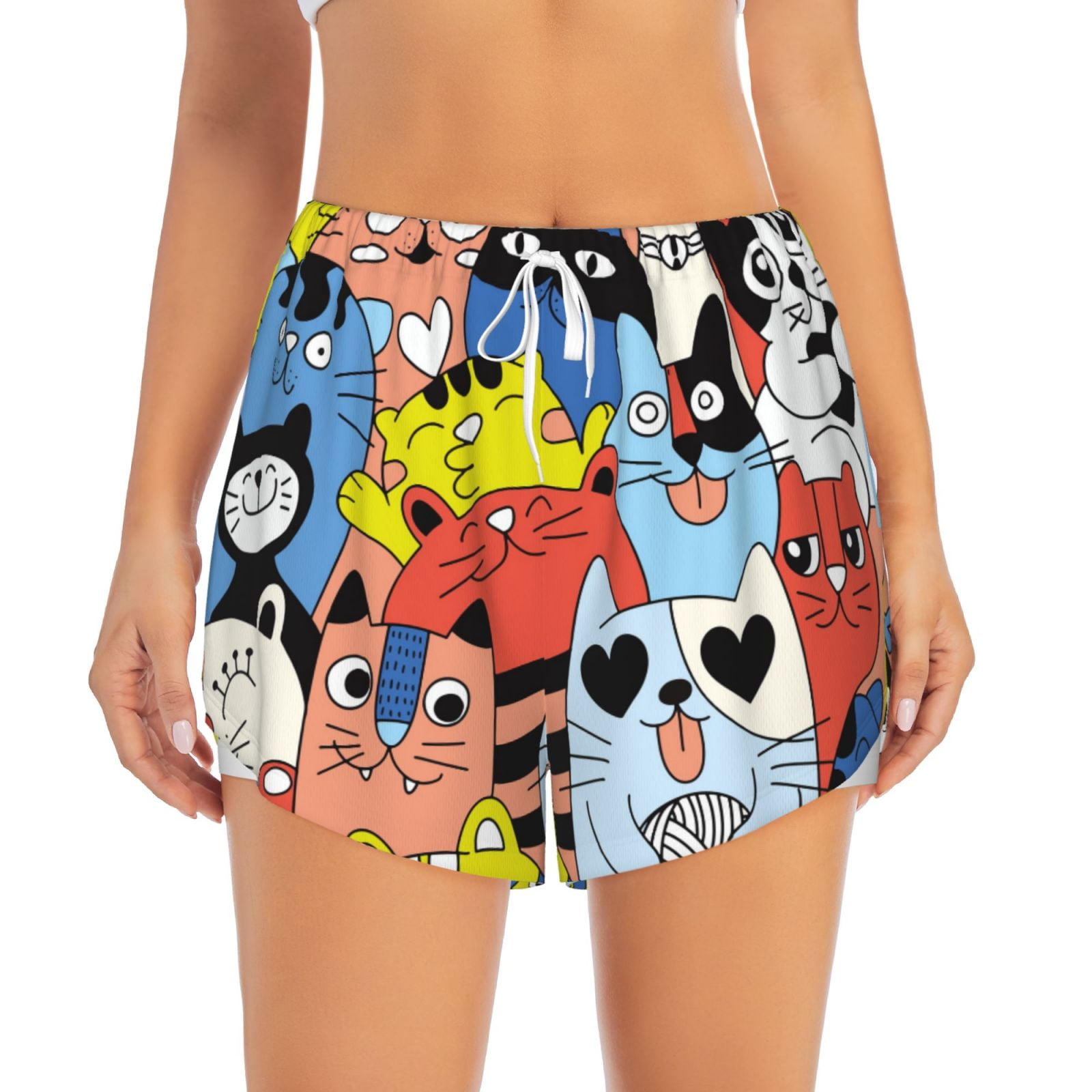 Bixox Women's Funny Cats pattern 2 in 1 Running Shorts - Lightweight ...