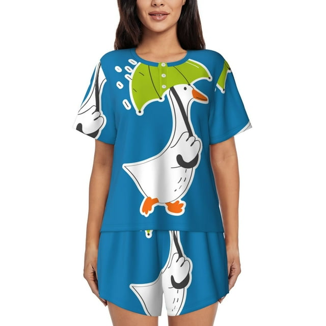 Bixox Women's Goose Holding an Umbrella Printed Pajama Set 2 Piece ...