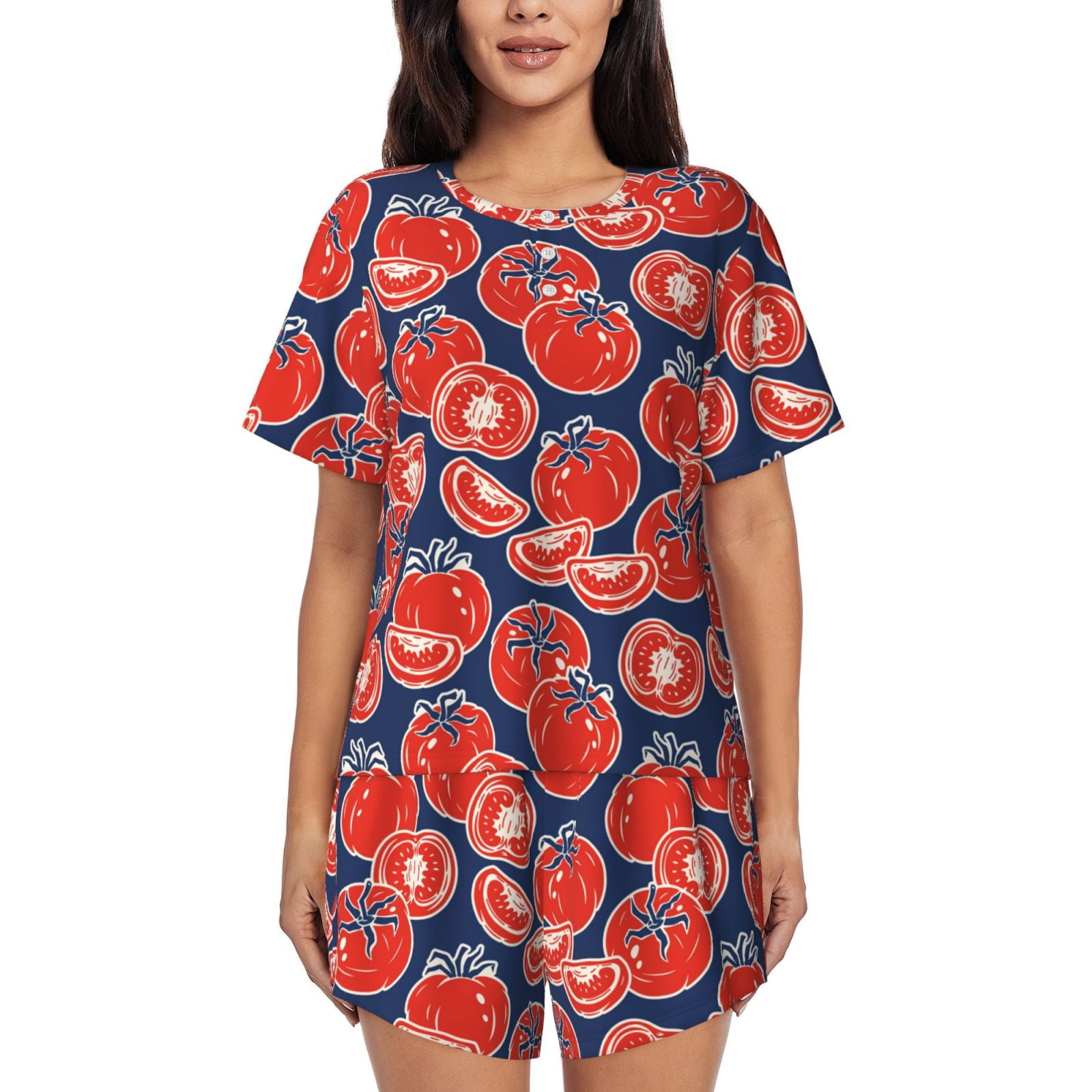 Bixox Women's Hand Drawn Tomatoes Printed Pajama Set 2 Piece Lounge Set ...