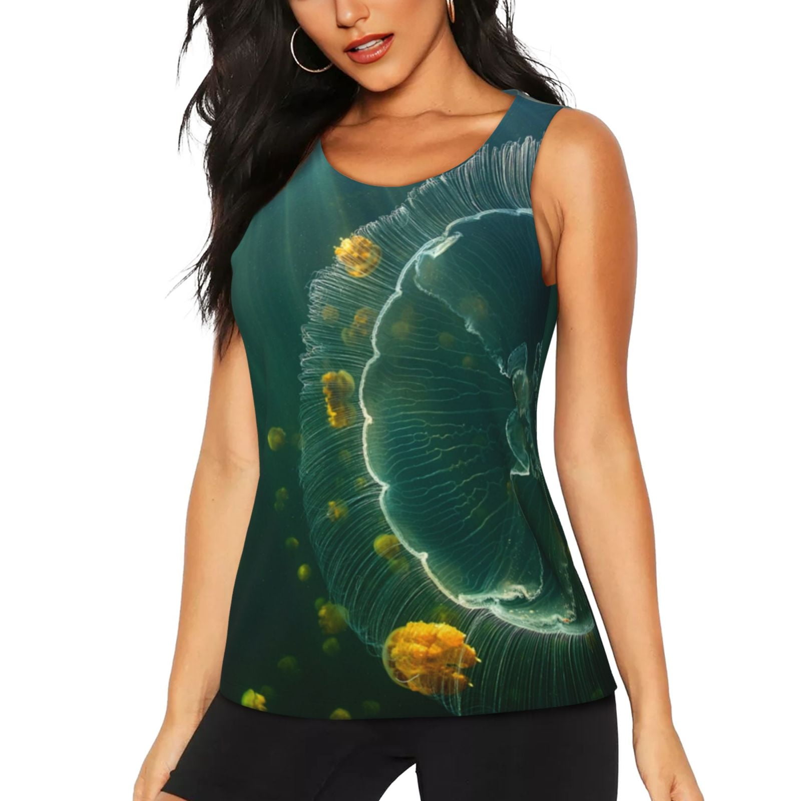 Bixox Women's Jelly Fish Printed Sleeveless Fitness Workout Running ...