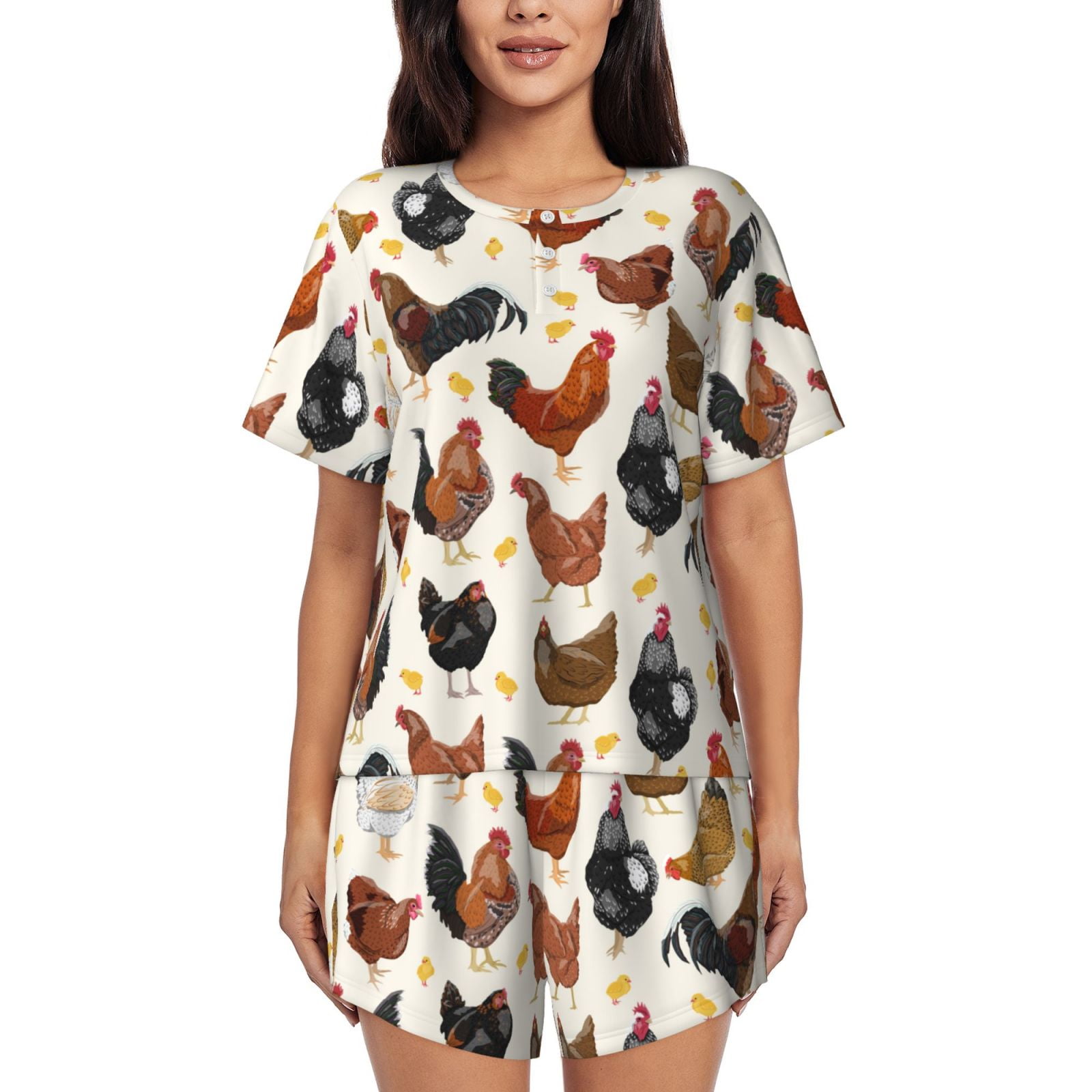Bixox Women's Roosters and Chickens Printed Pajama Set 2 Piece Lounge ...