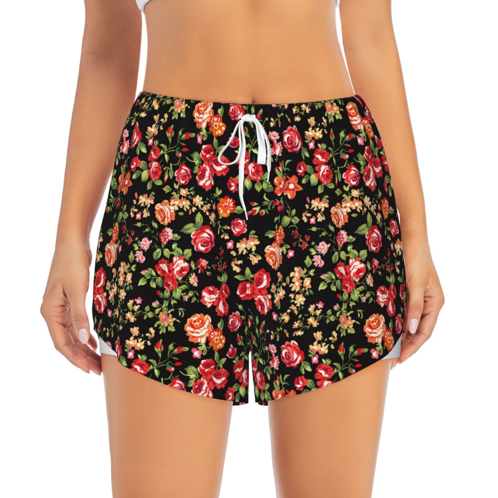 Bixox Women's Rose Flowers pattern 2 in 1 Running Shorts - Lightweight ...