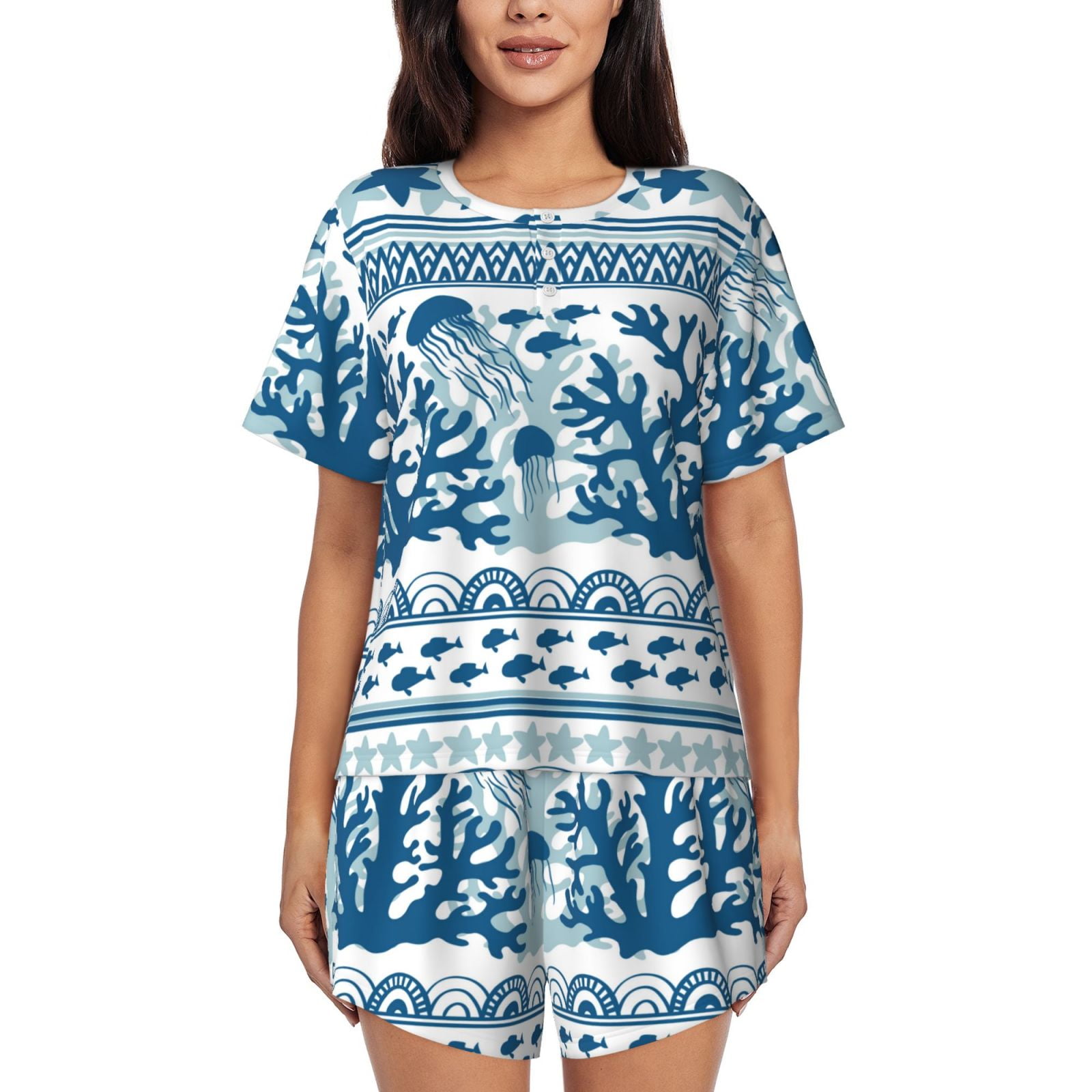 Bixox Women's Sea Underwater Jellyfish Printed Pajama Set 2 Piece ...