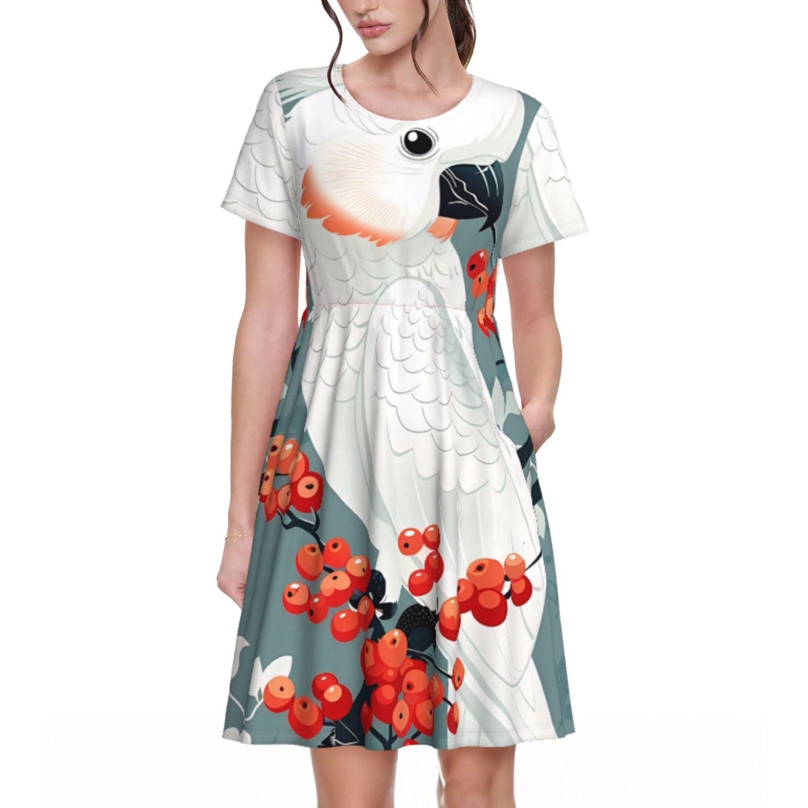 Bixox Women's Short Sleeve Summer Dress Loose Swing Knee Length Dresses ...