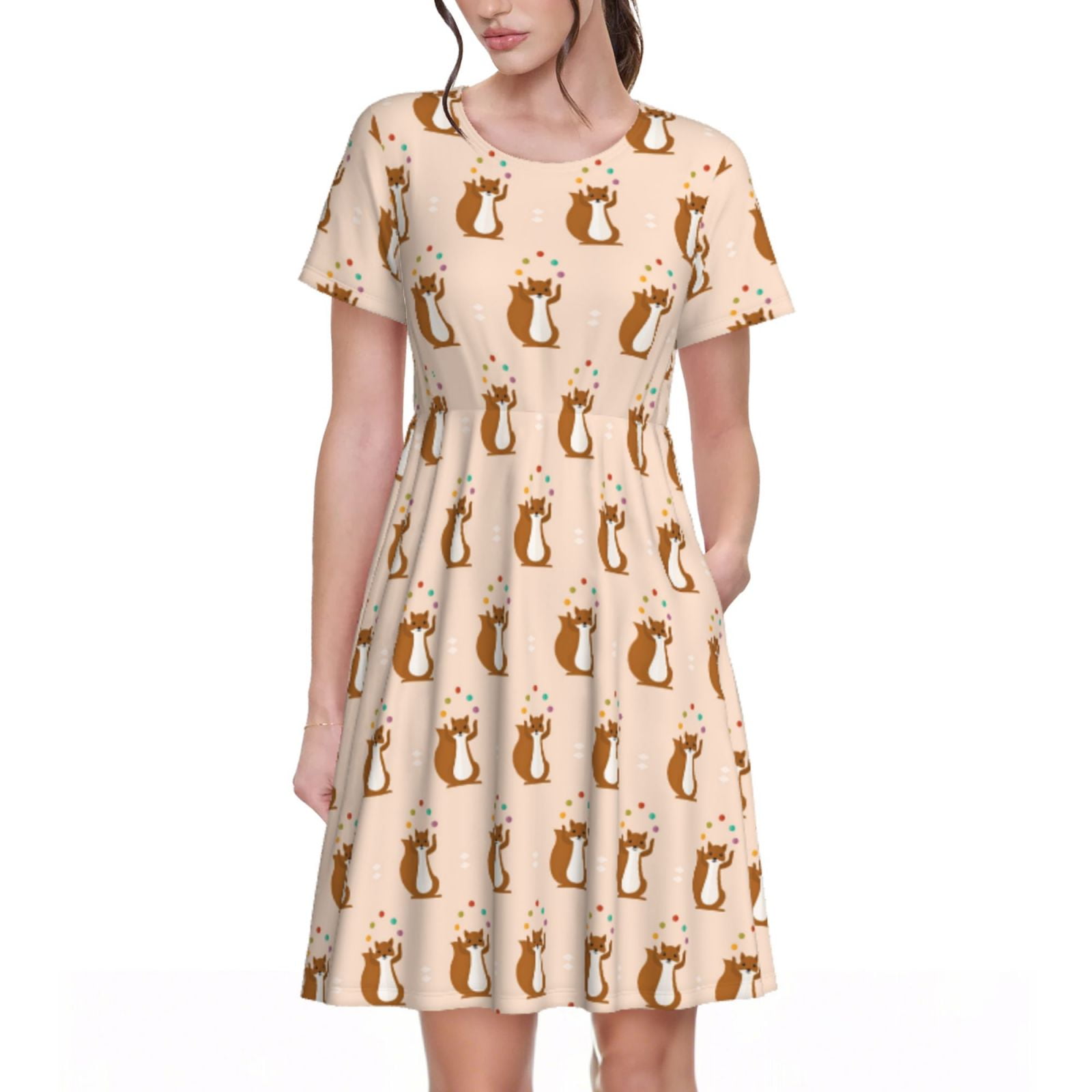 Bixox Women's Short Sleeve Summer Dress Loose Swing Knee Length Dresses ...