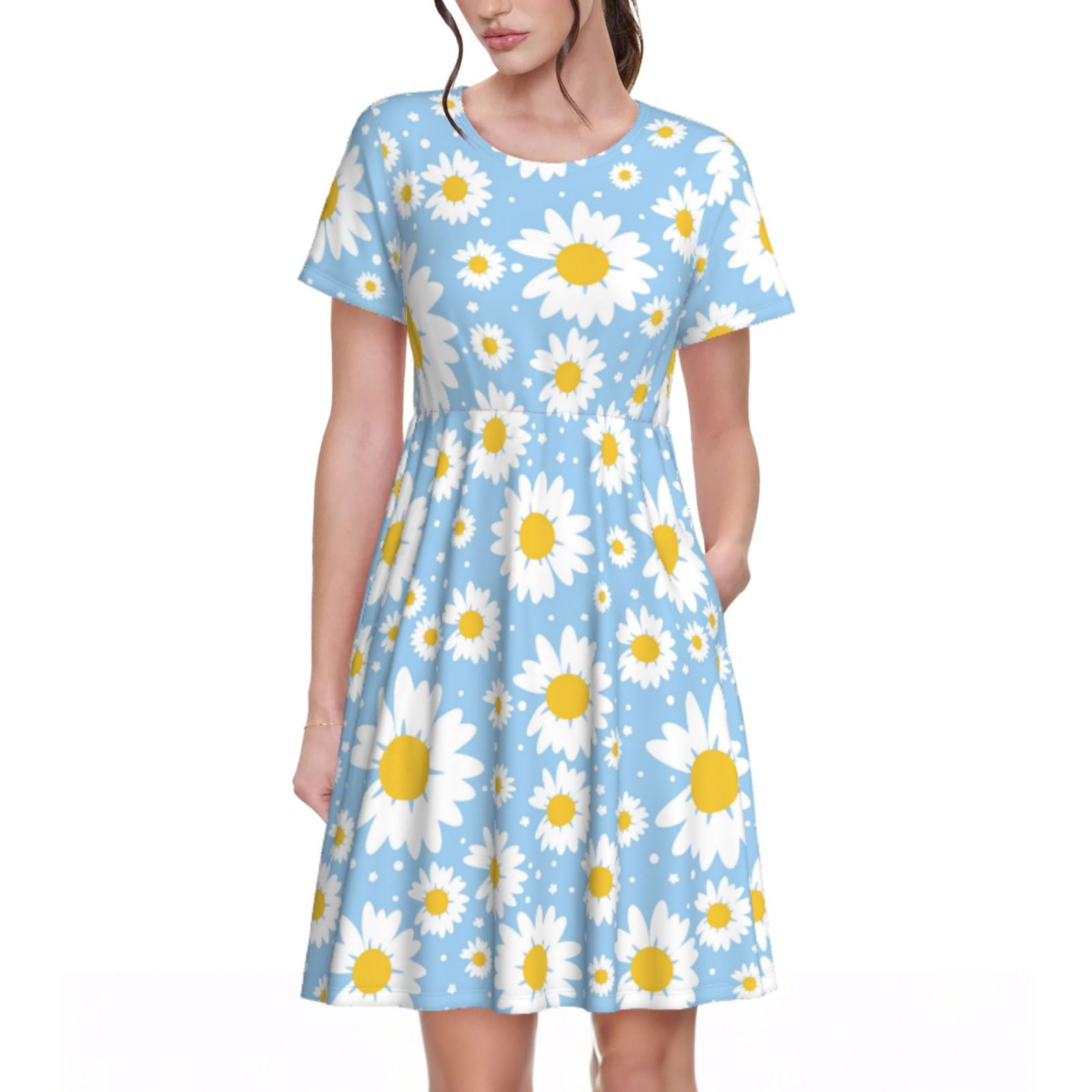 Bixox Women's Short Sleeve Summer Dress Loose Swing Knee Length Dresses ...