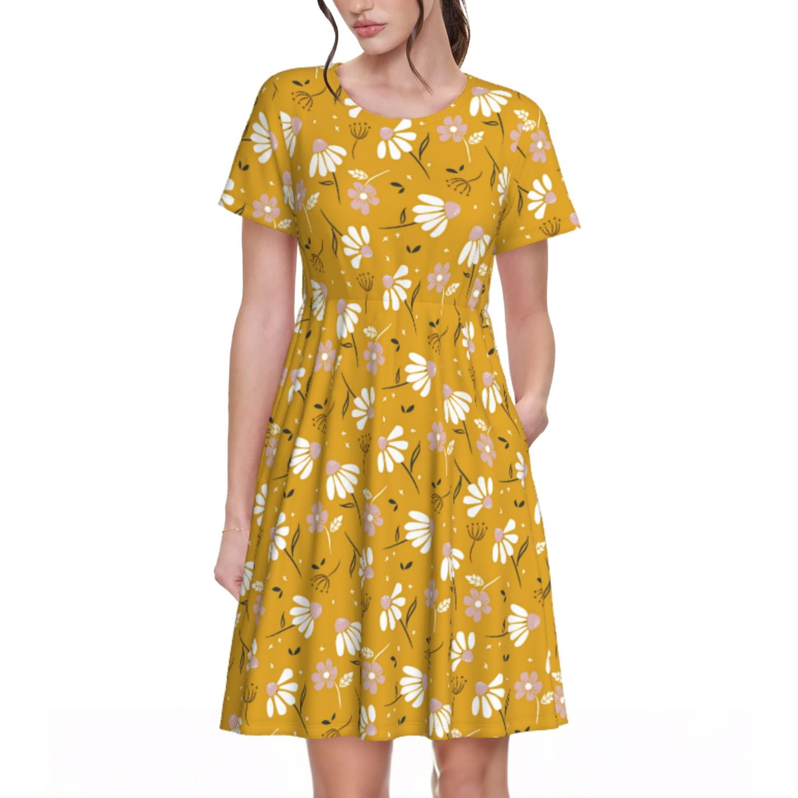 Bixox Women's Short Sleeve Summer Dress Loose Swing Knee Length Dresses ...