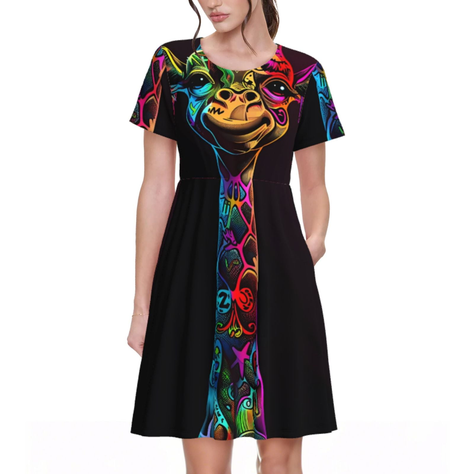 Bixox Women's Short Sleeve Summer Dress Loose Swing Knee Length Dresses ...