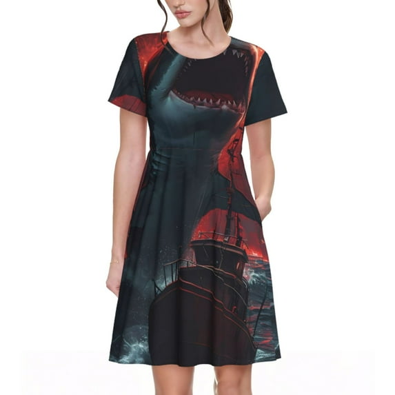 Bixox Women's Short Sleeve Summer Dress Loose Swing Knee Length Dresses ...