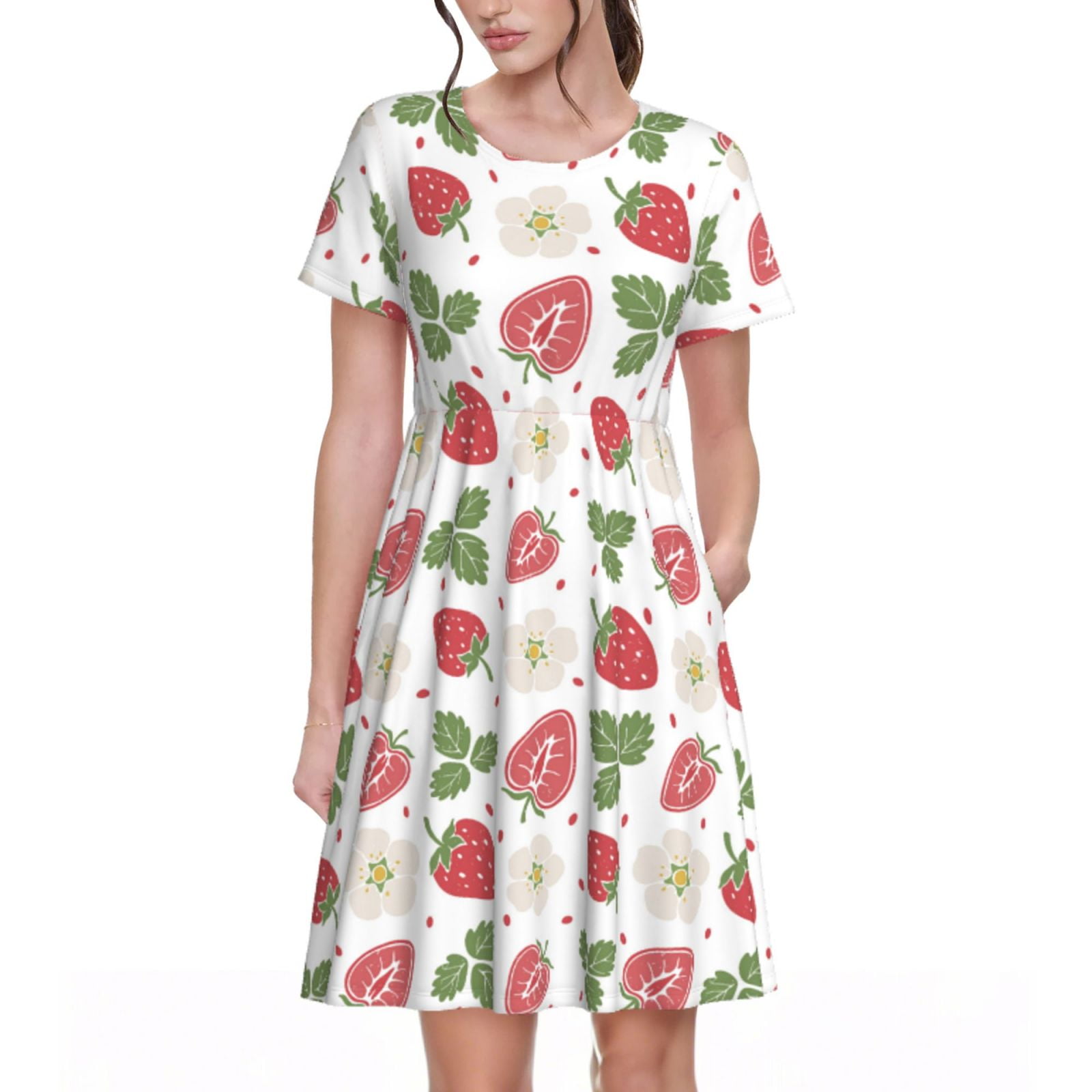 Bixox Women's Short Sleeve Summer Dress Loose Swing Knee Length Dresses ...