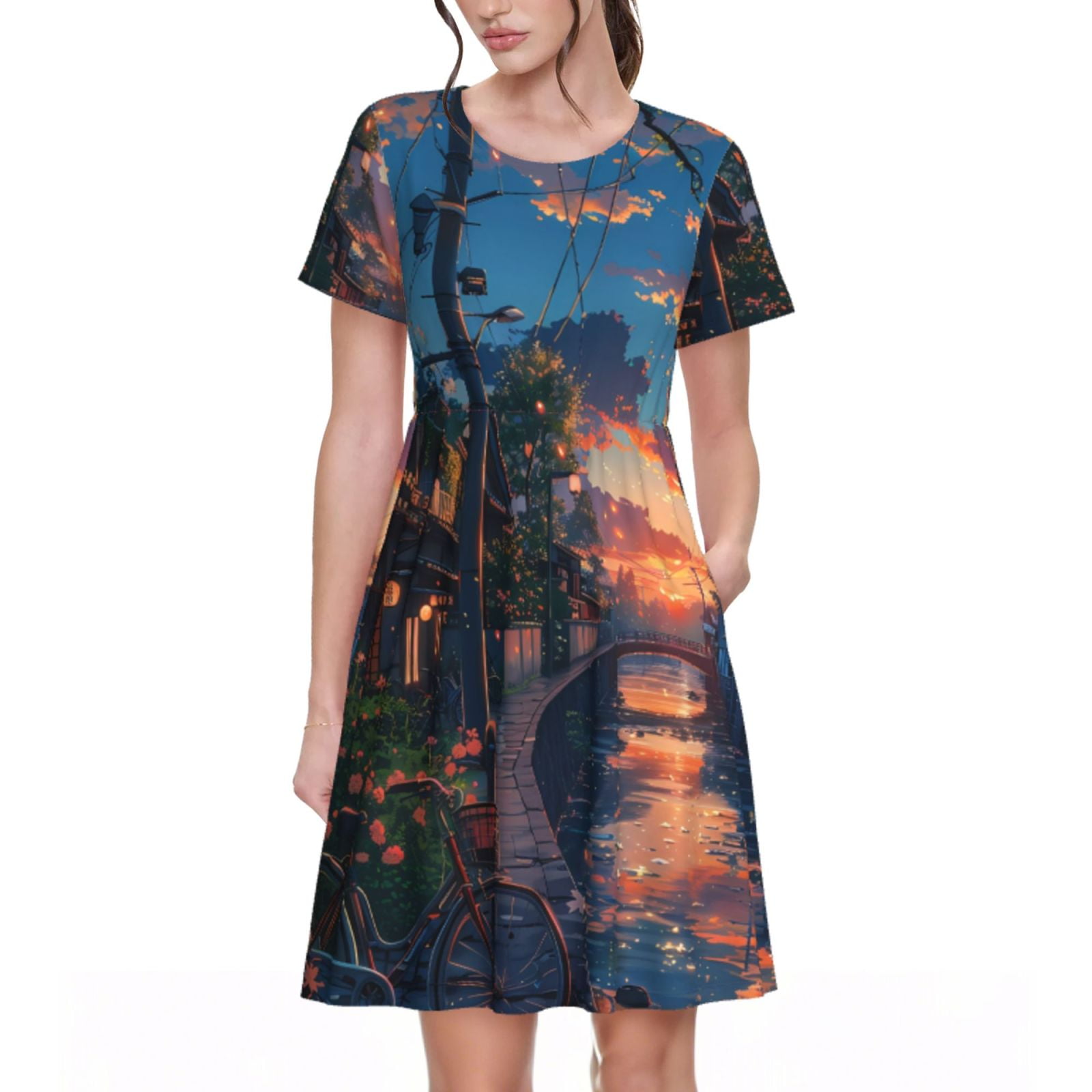 Bixox Women's Short Sleeve Summer Dress Loose Swing Knee Length Dresses ...