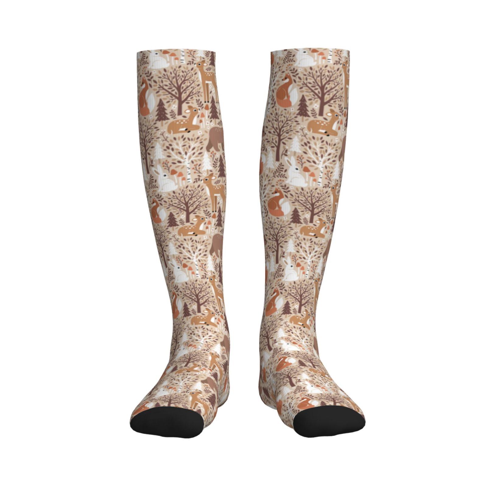 Bixox Woodland Animals in Neutral Tones Print Compression Socks ...