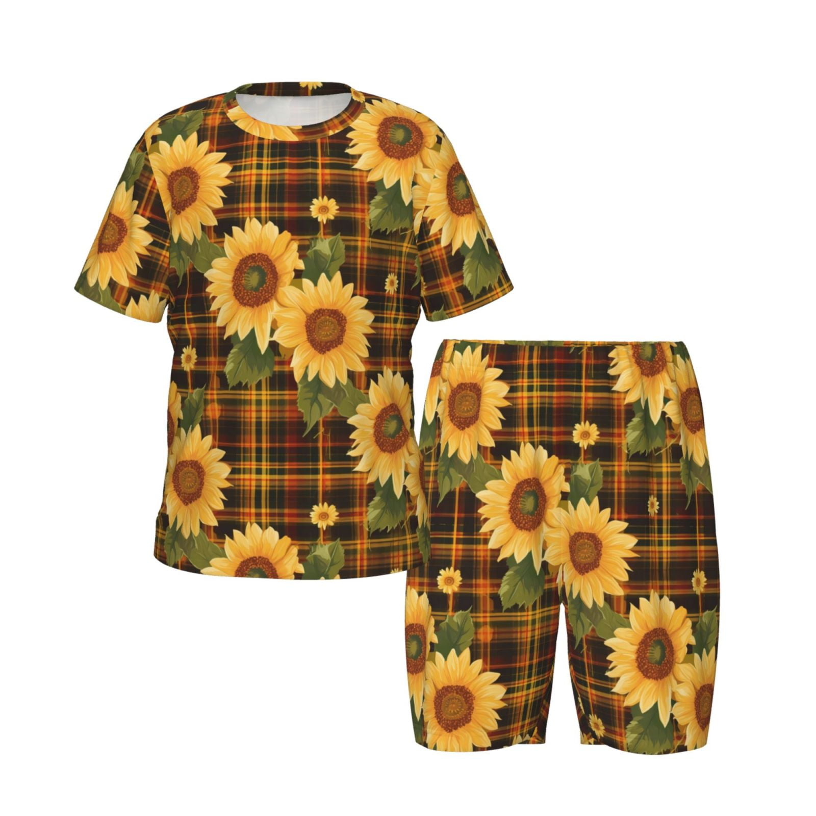 Bixox Yellow Black Plaid Sunflower Pattern children's Summer Short ...