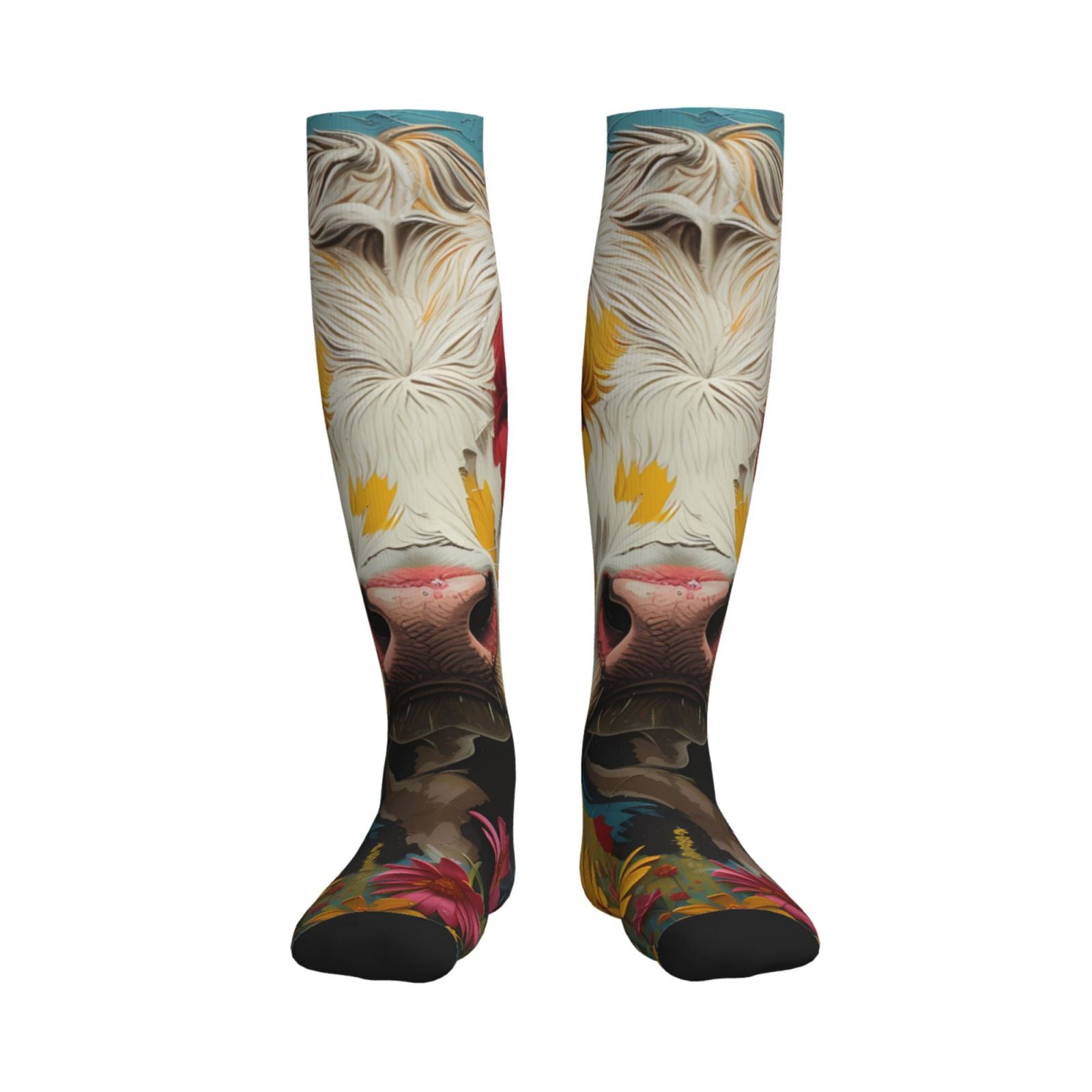 Bixox Yellow Daisy Cow Print Compression Socks,Compression Socks Women ...