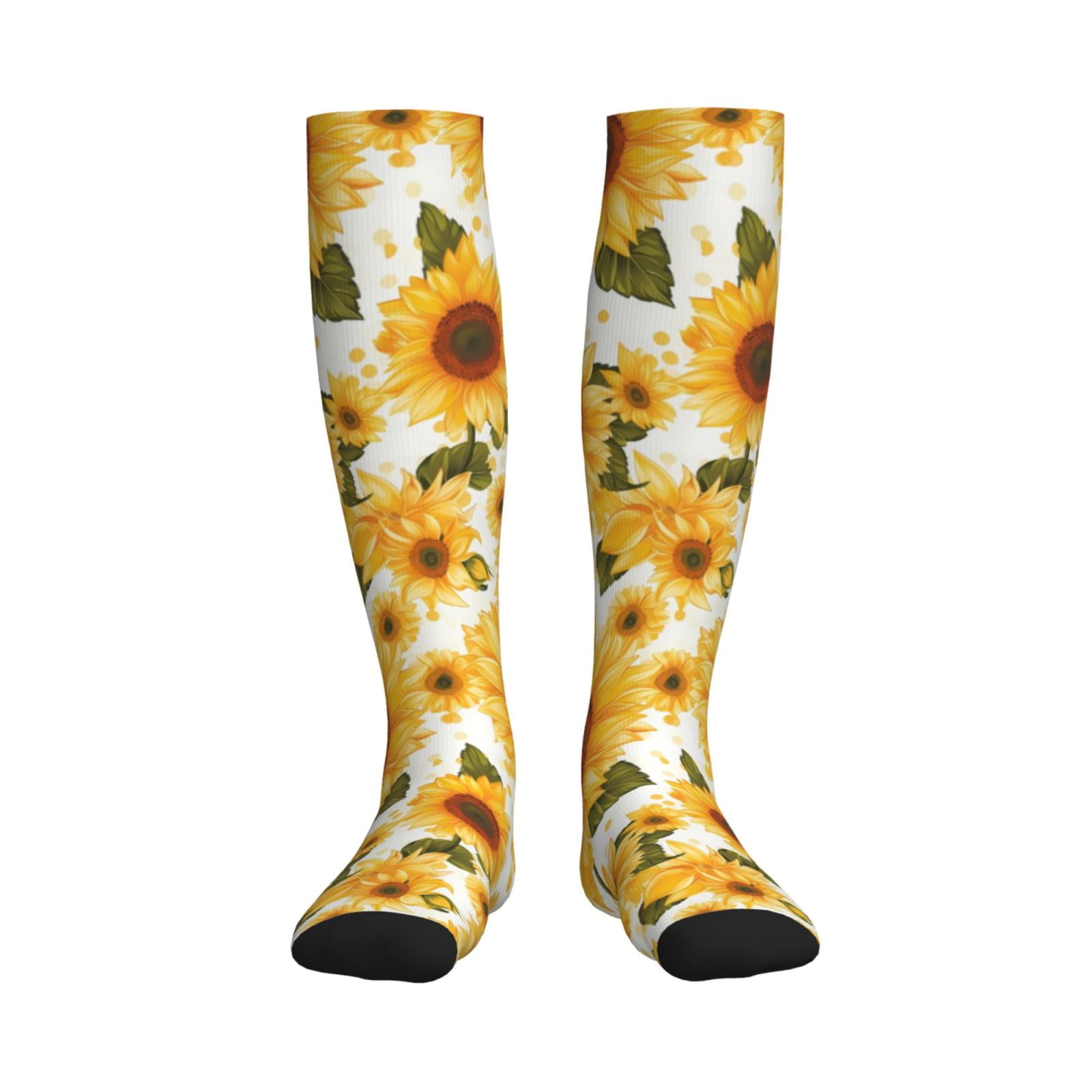 Bixox Yellow Polka Dot Sunflower Print Compression Socks,Compression ...