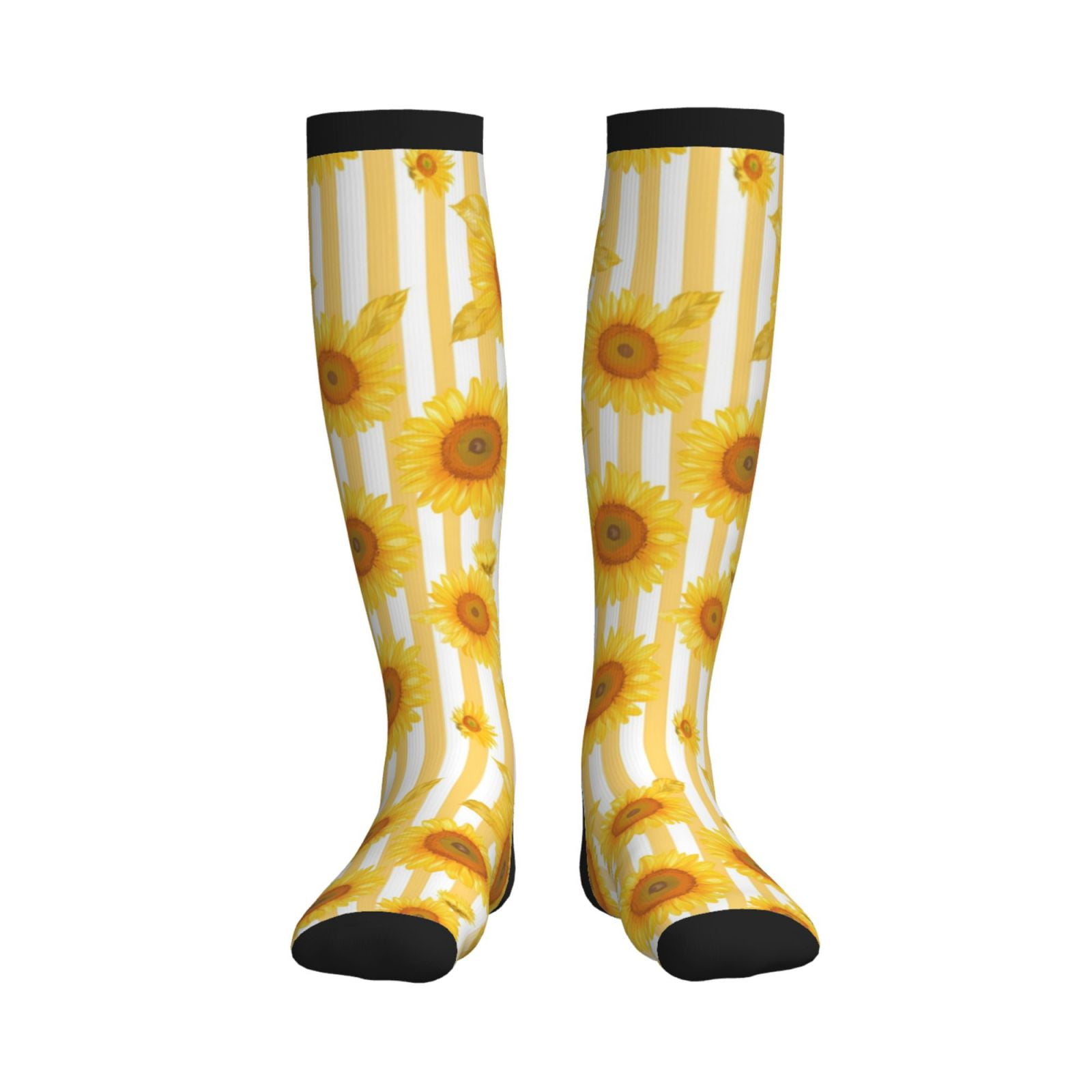 Bixox Yellow White Striped Sunflower Print Compression Socks ...