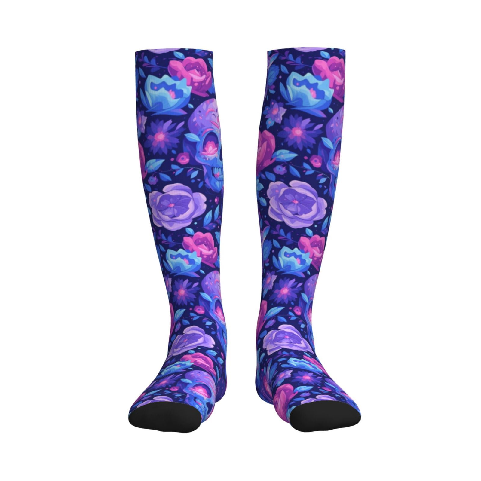 Bixox blue Skull purple flower1 Print Compression Socks,Compression ...