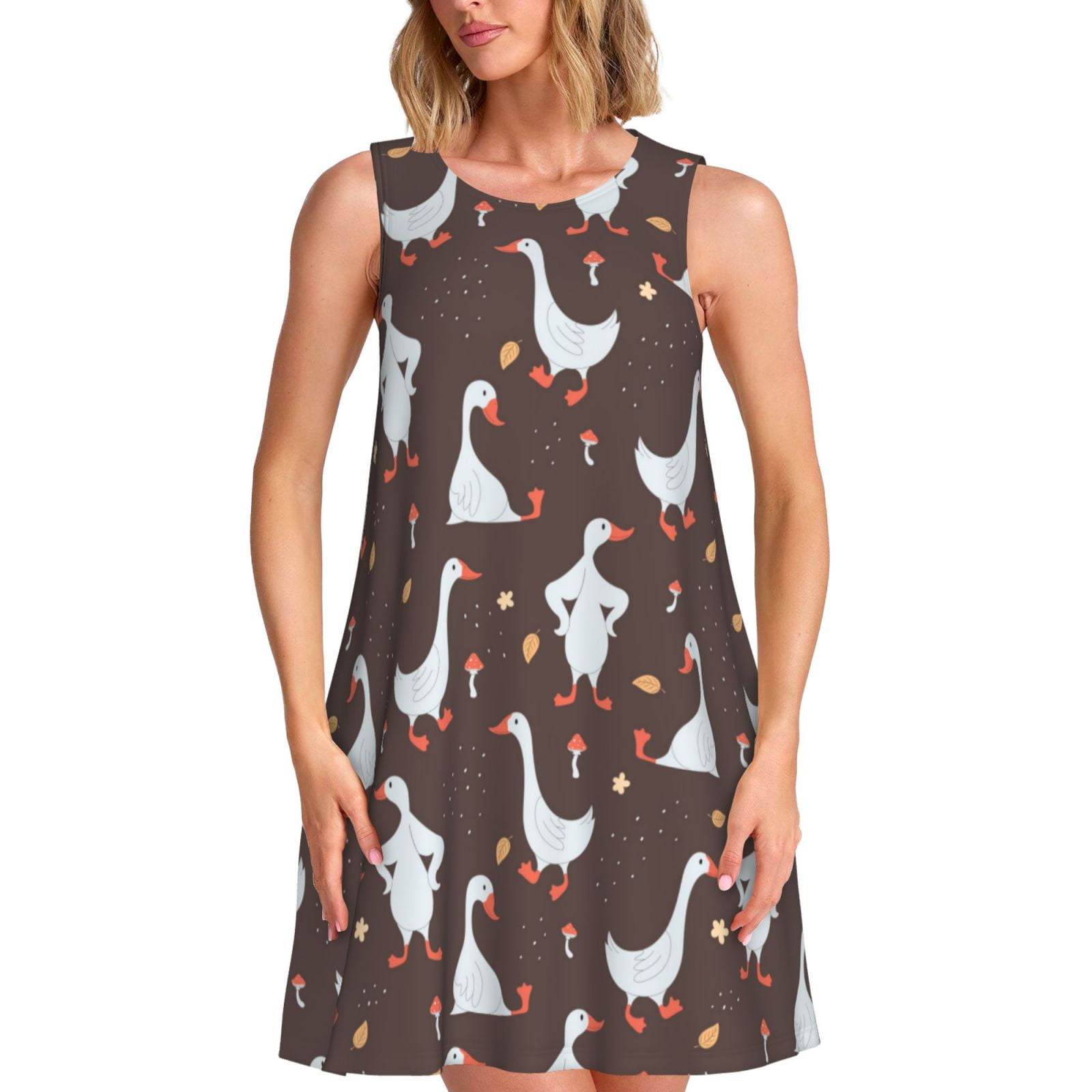 Bixox cartoon geese Print Women's Sleeveless A-Line Dress with Pockets ...