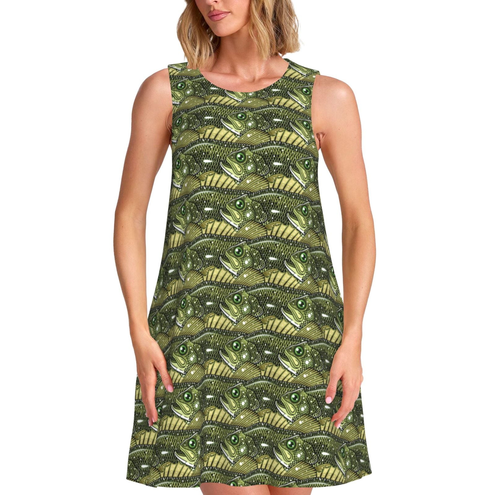 Bixox largemouth bass Print Women's Sleeveless A-Line Dress with ...