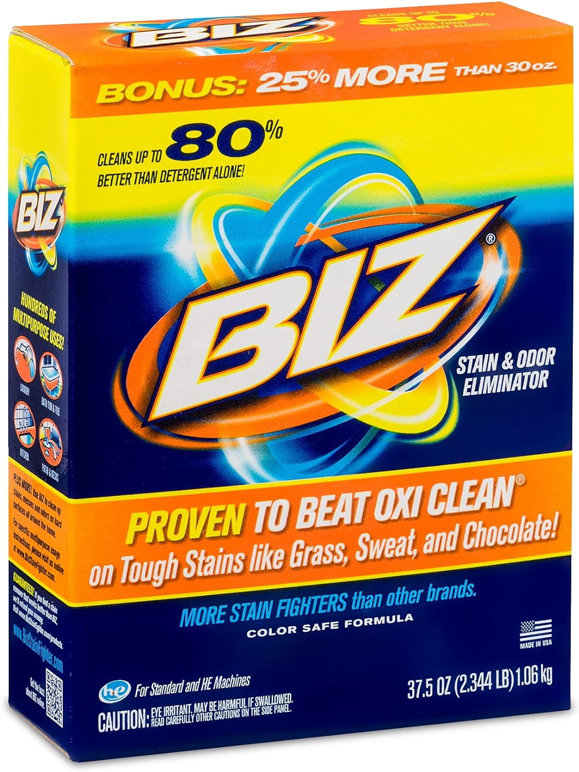 Biz Laundry Detergent Powder Booster, Stain & Odor Removal - 8-Pack, 37 ...