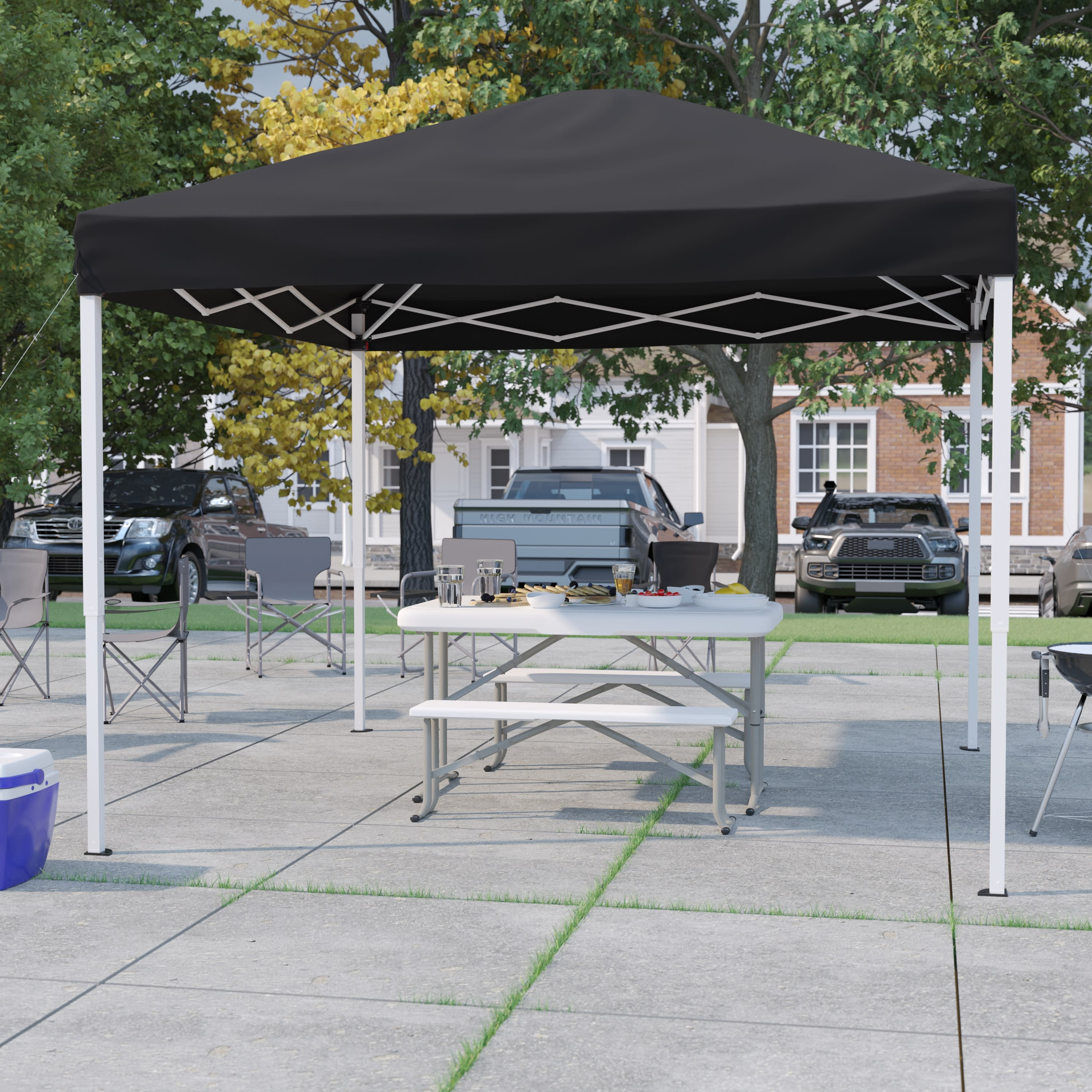 BizChair 10'x10' Black Outdoor Pop Up Camping Shelter, Easy Set Up ...