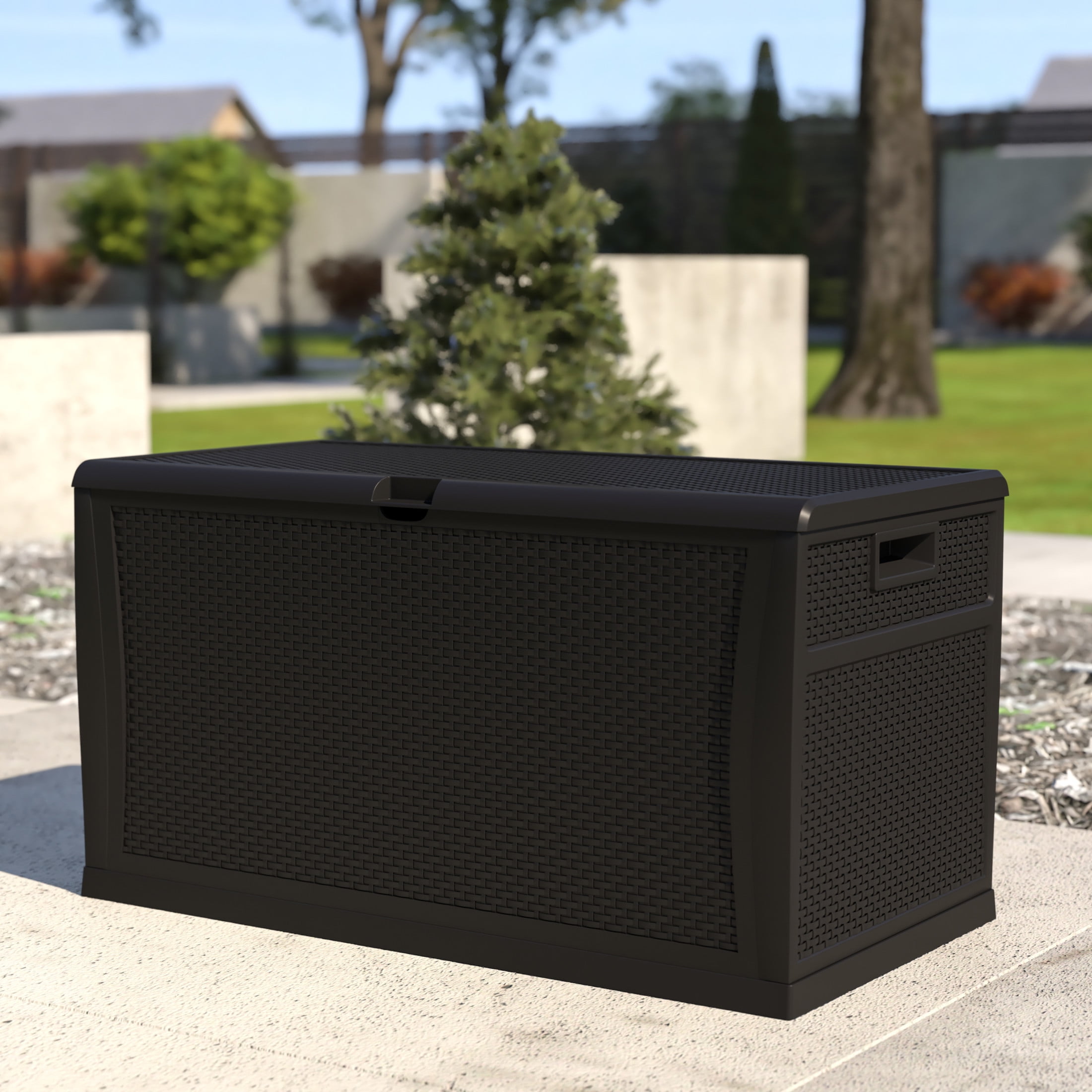 BizChair 120 Gallon Plastic Deck Box, Waterproof Outdoor Storage, Black ...