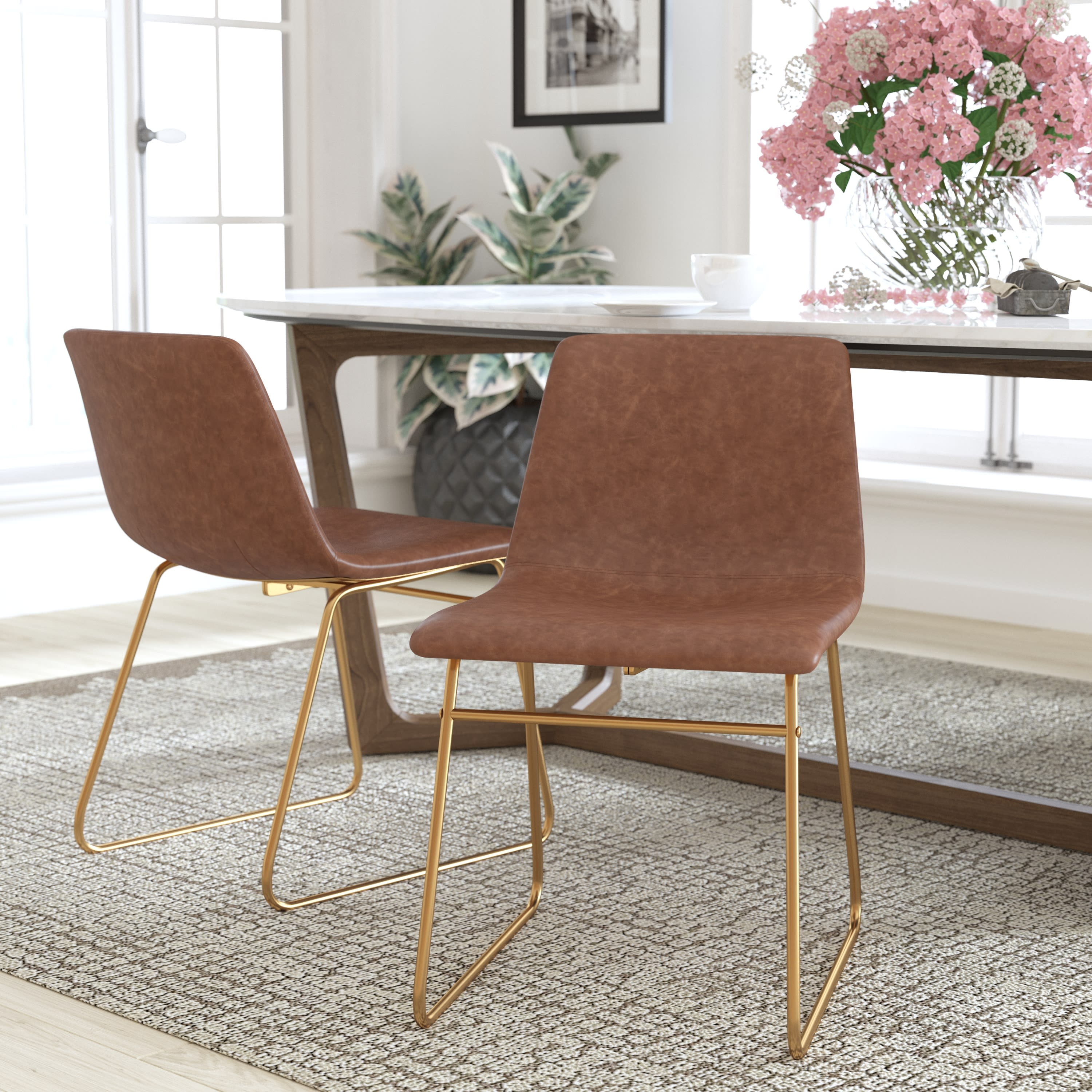 BizChair 18 inch Dining Table Height Chair, Mid-Back Sled Base Dining ...