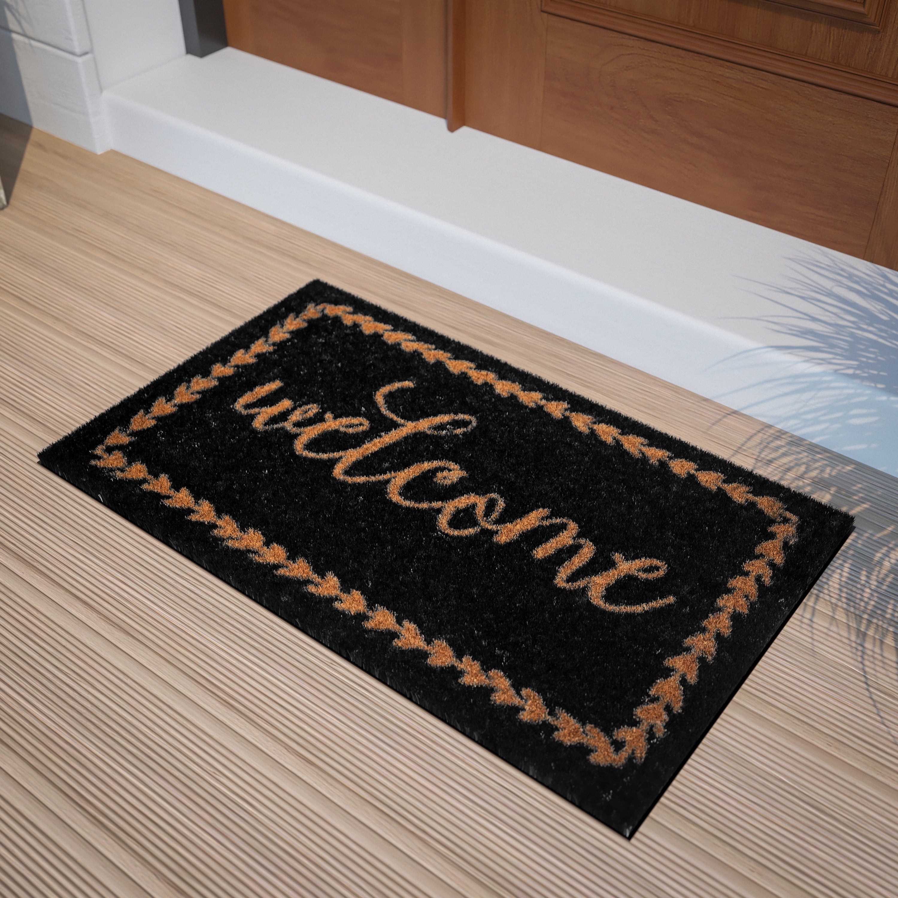 BizChair 18" x 30" Indoor/Outdoor Black Coir Doormat with Natural ...