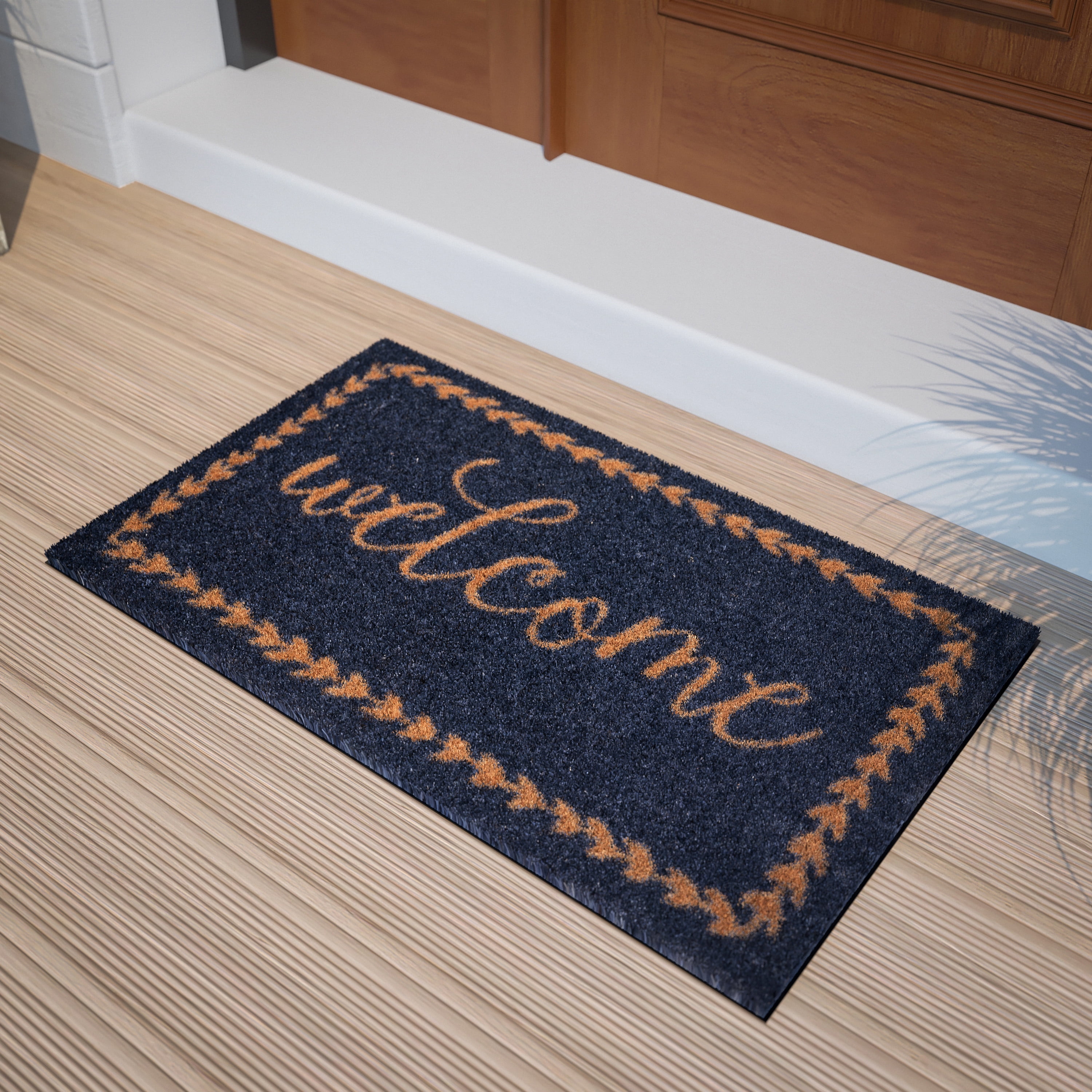 BizChair 18" x 30" Indoor/Outdoor Navy Coir Doormat with Natural ...