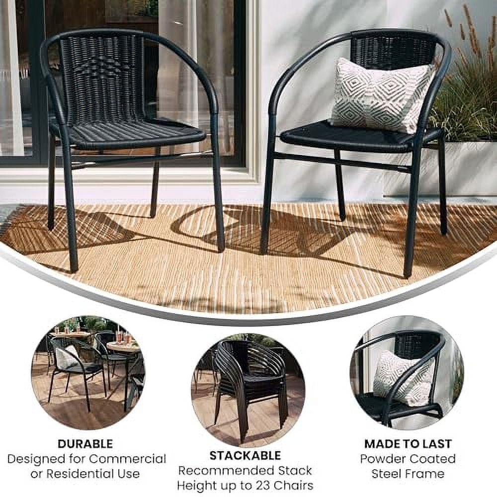 2 Pack Black Rattan Indoor-Outdoor Restaurant Stack Chair - Walmart.com
