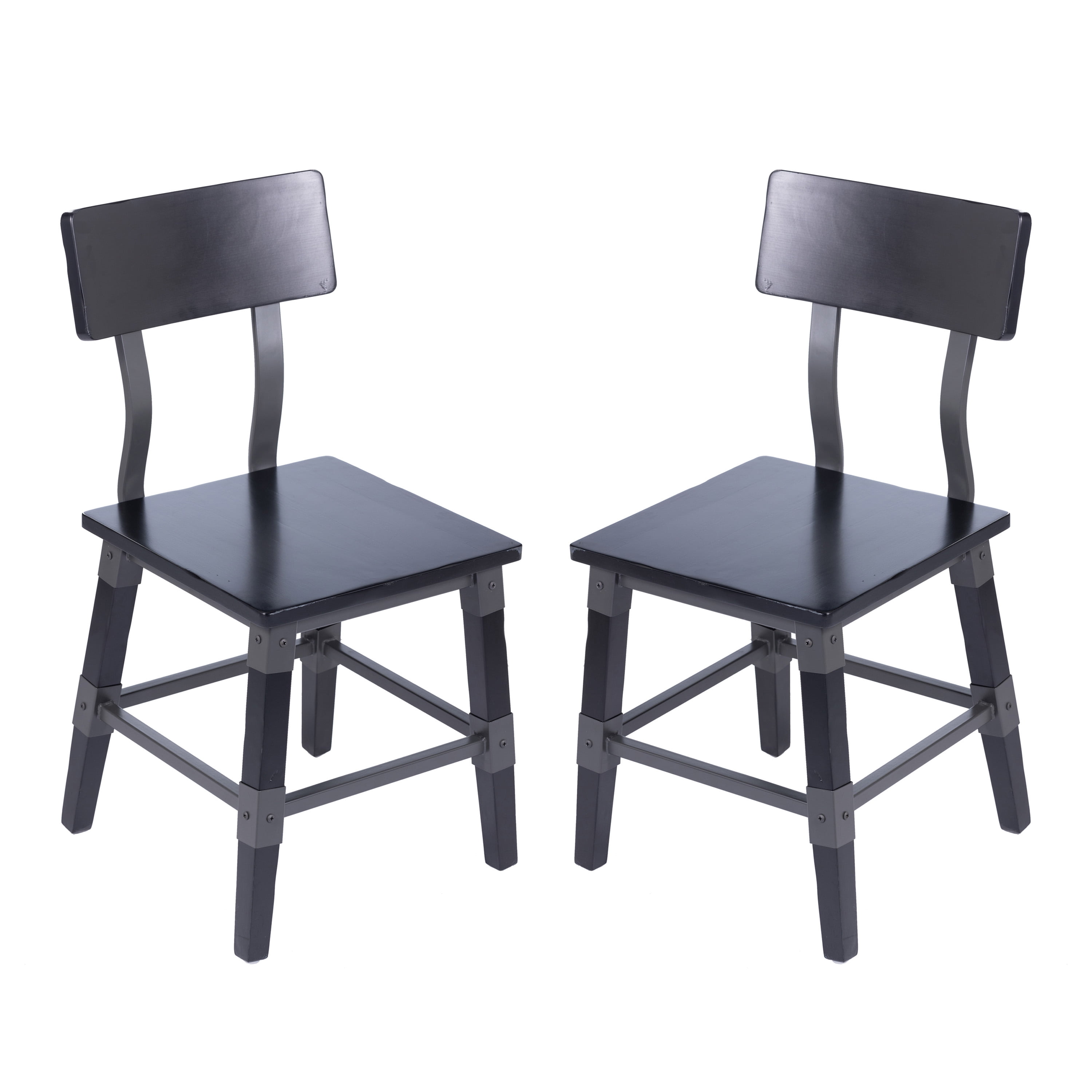 BizChair 2 Pack Commercial Grade Rustic Black Industrial Wood Dining ...