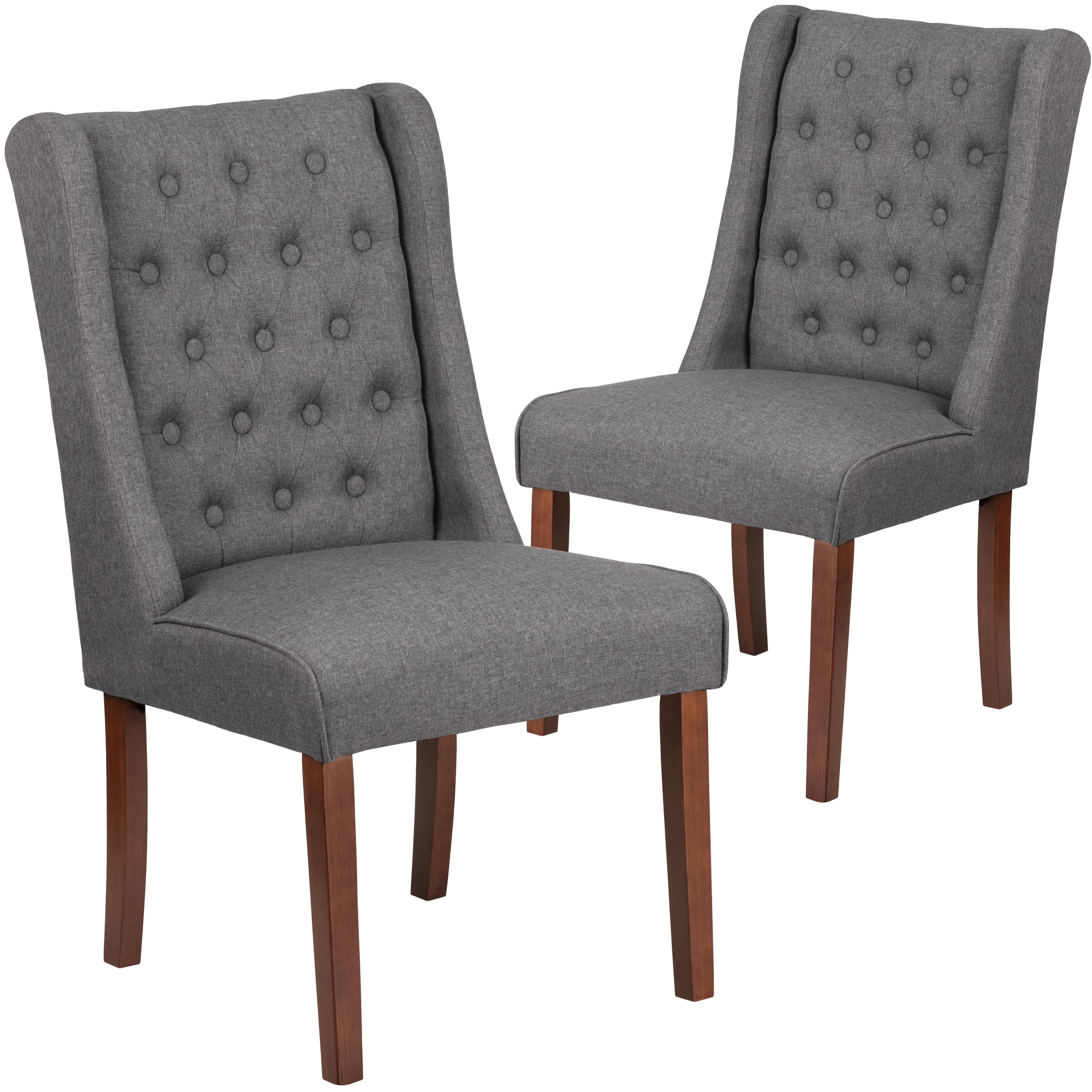 BizChair 2 Pack Gray Fabric Tufted Parsons Chair with Side Panel Detail ...